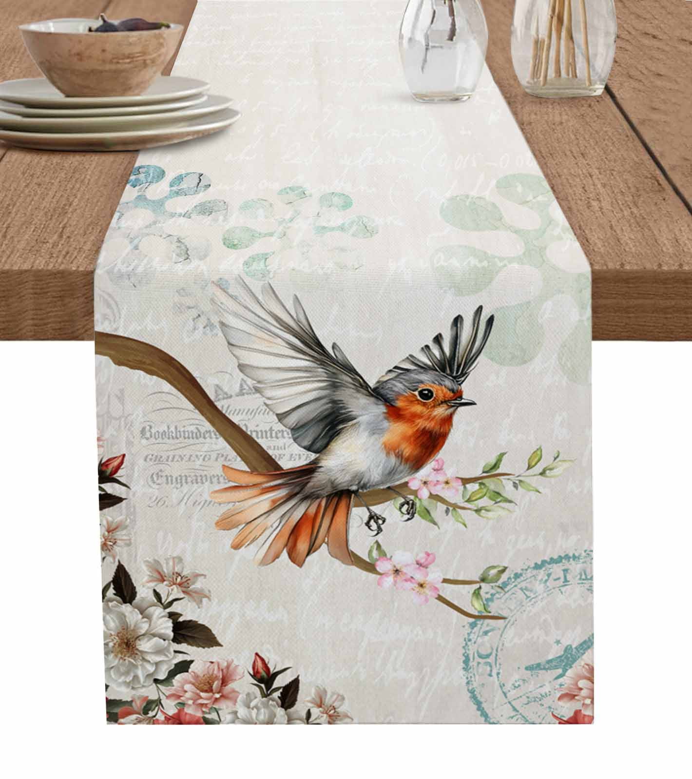 ERUNPONLY Spring Bird Table Runner - 72 Inch Long Summer Vintage ...