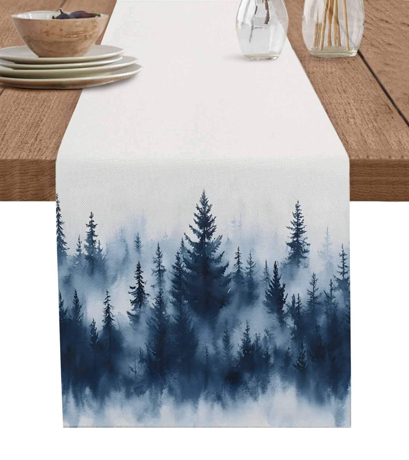 ERUNPONLY Spring Blue Forest Table Runner - 72 Inch Long Watercolor ...