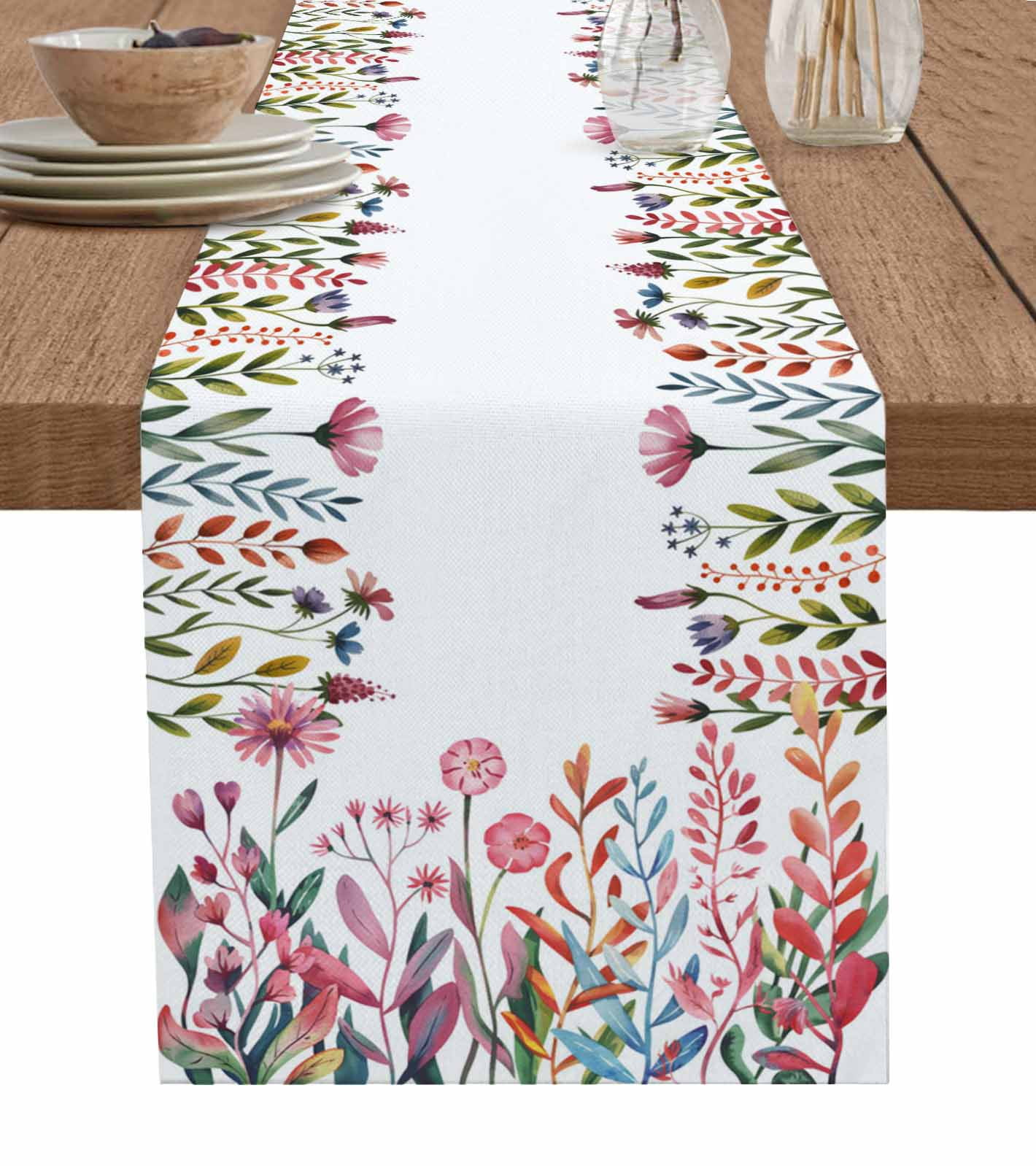 ERUNPONLY Spring Floral Table Runner - 90 Inch Long Watercolor ...
