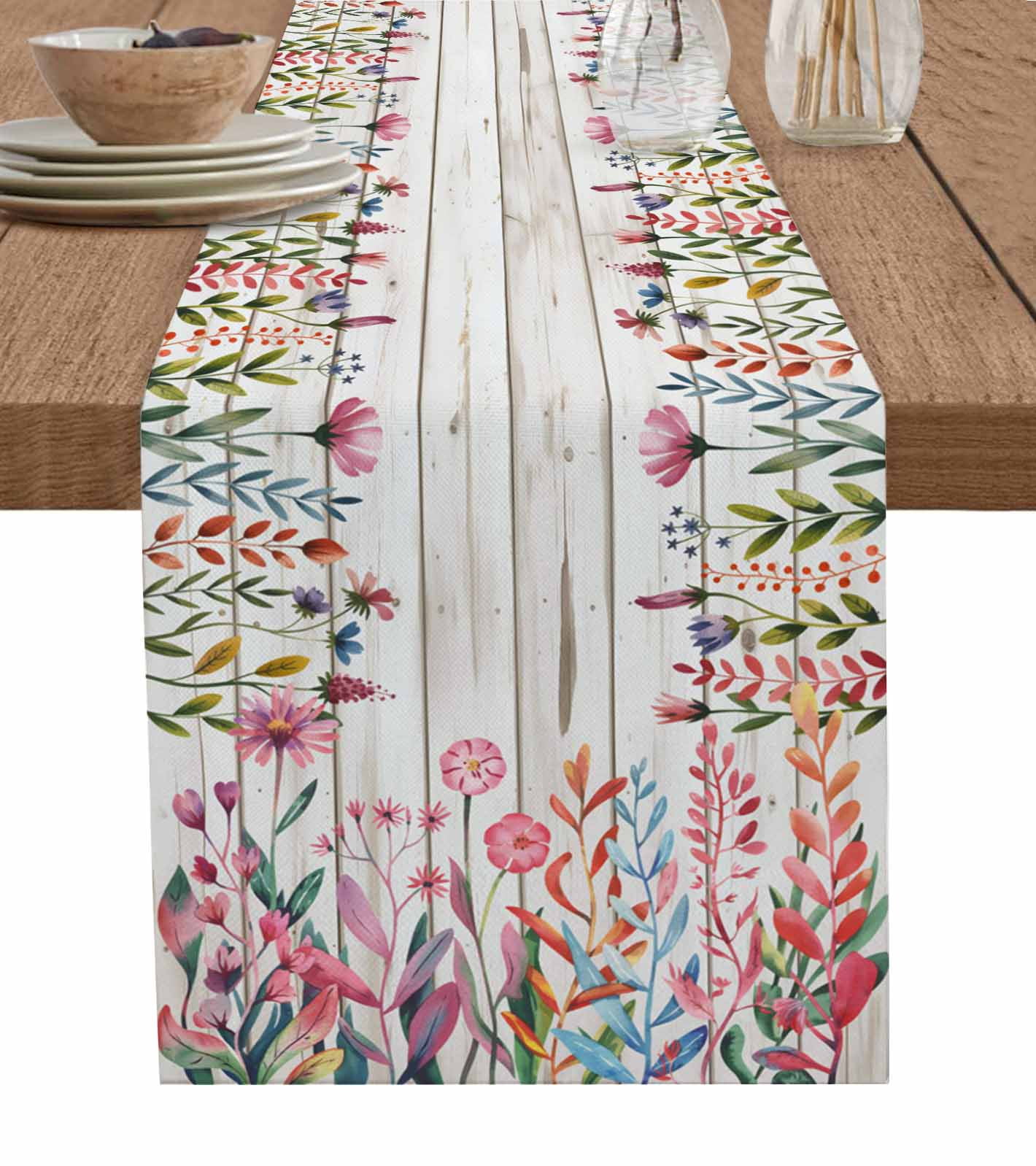 ERUNPONLY Spring Floral Table Runner - 90 Inch Long Watercolor ...