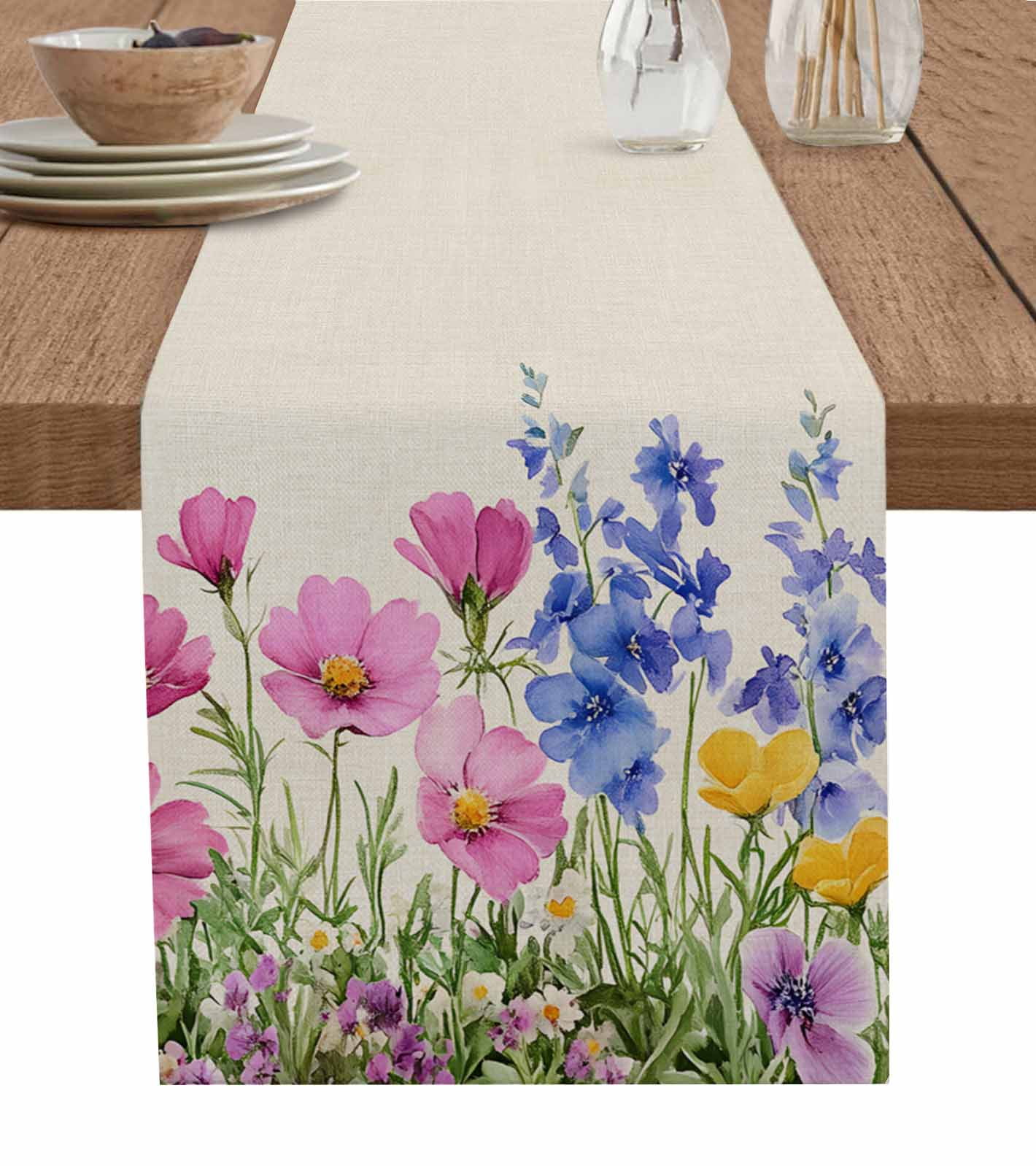 ERUNPONLY Spring Flowers Table Runner - 72 Inch Long Watercolor Rustic ...