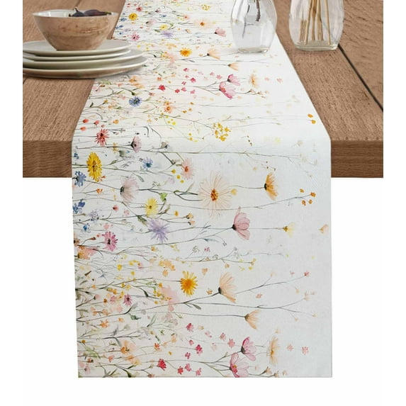 ERUNPONLY Spring Flowers Table Runner - 72 Inch Long Watercolor Wildflowers Farmhouse Floral ...