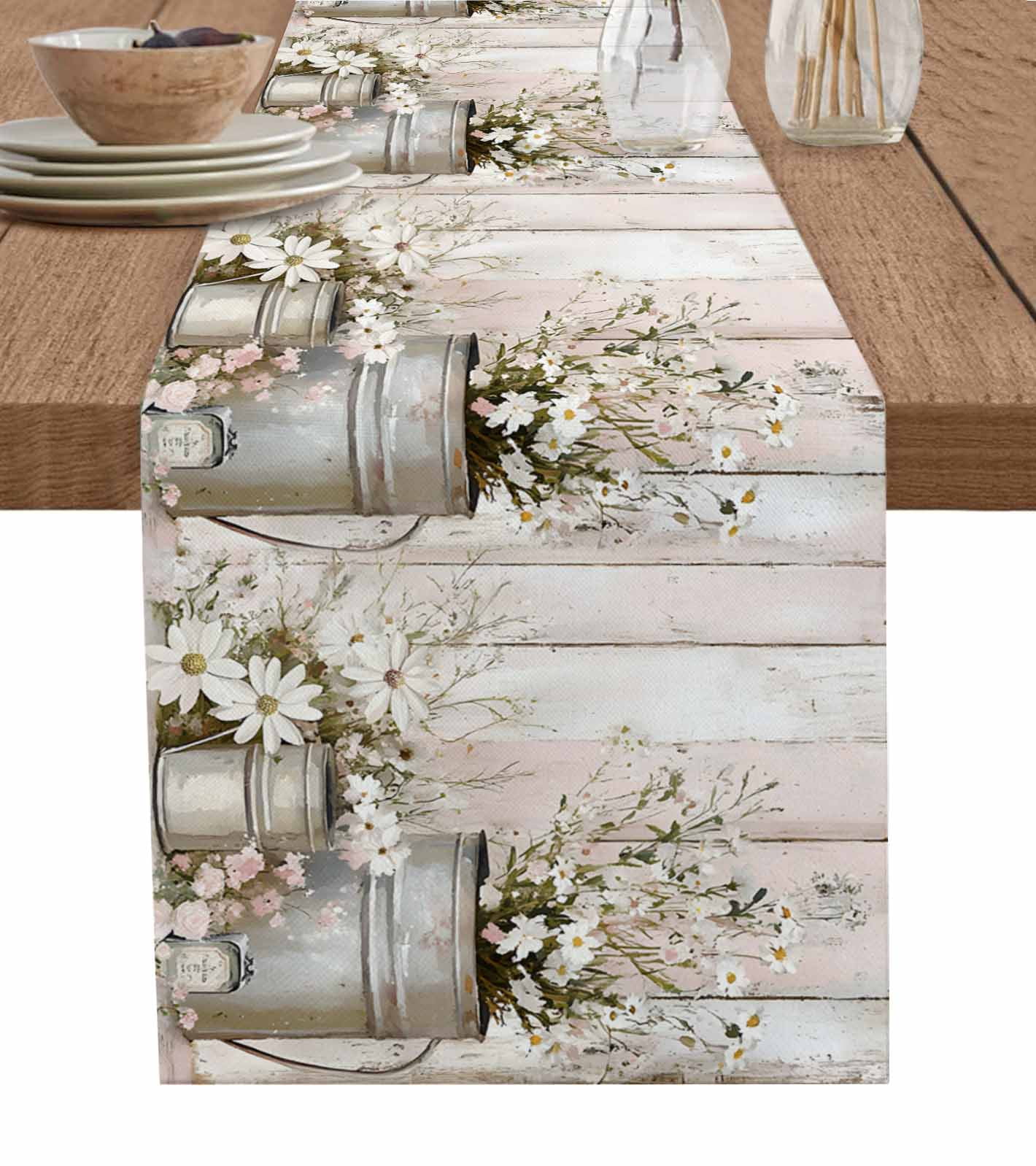 ERUNPONLY Spring Flowers Table Runner - 90 Inch Long White Daisies ...