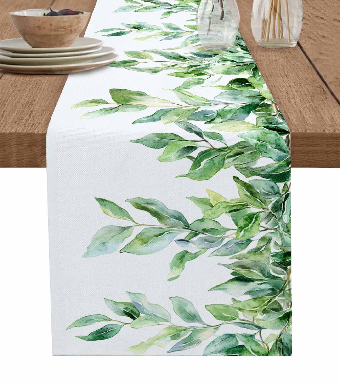 ERUNPONLY Spring Green Leaves Table Runner - 90 Inch Long Watercolor ...
