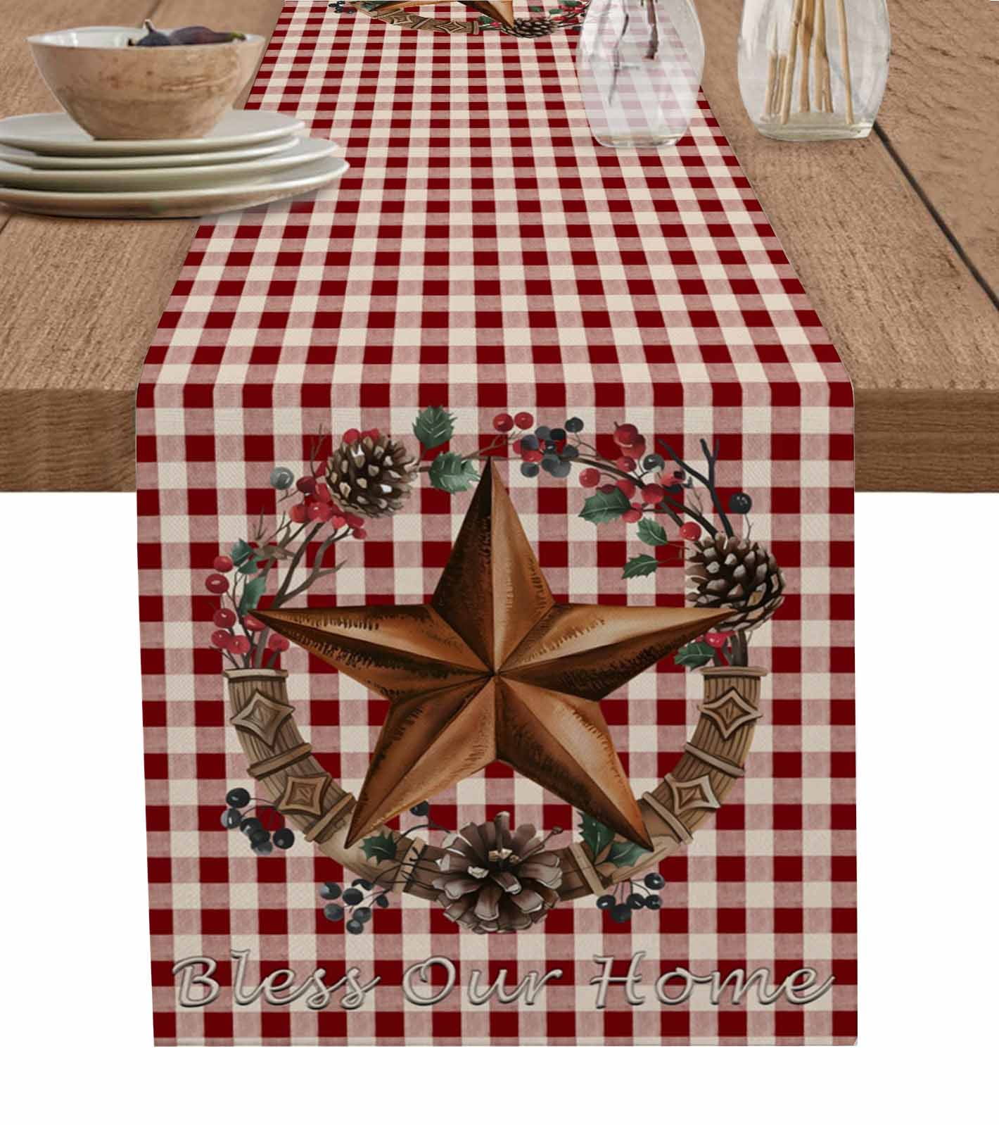 ERUNPONLY Star Plaid Table Runner - 72 Inch Long Vintage American ...