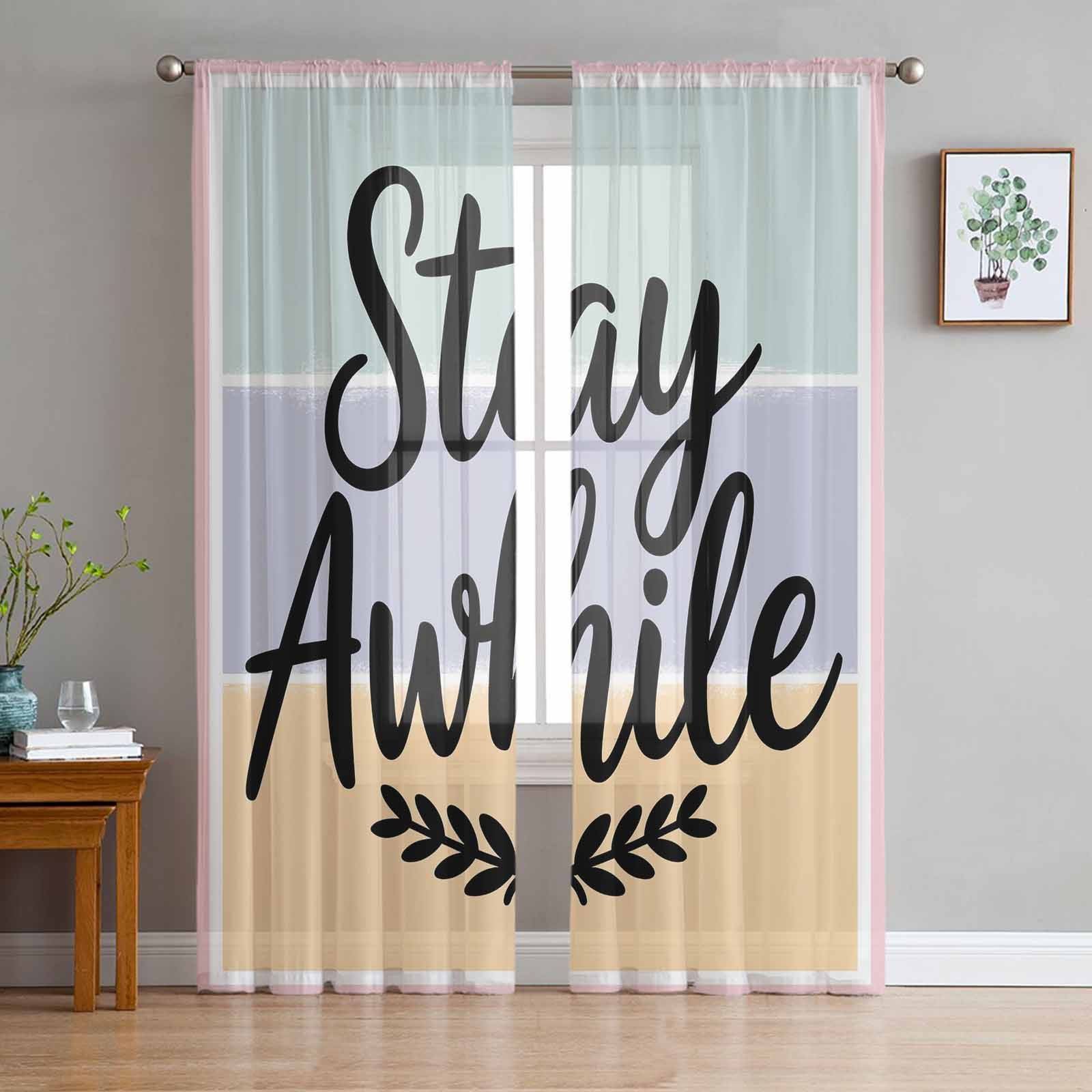 ERUNPONLY Stay Awhile Sheer Curtains 84 Inch Length 2 Panels Set, Wheat ...