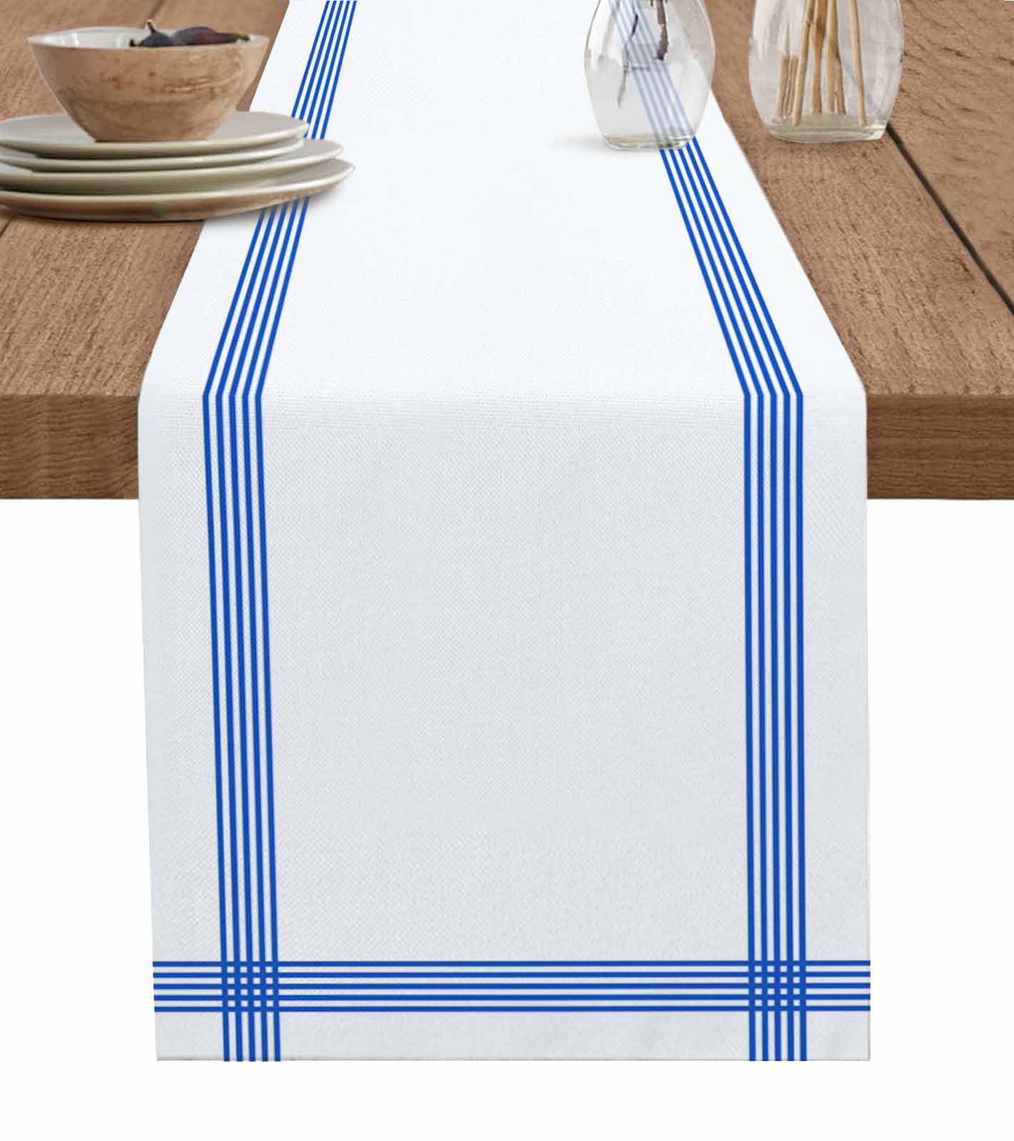 ERUNPONLY Striped Navy Table Runner - 72 Inch Long Blue White Geometric ...