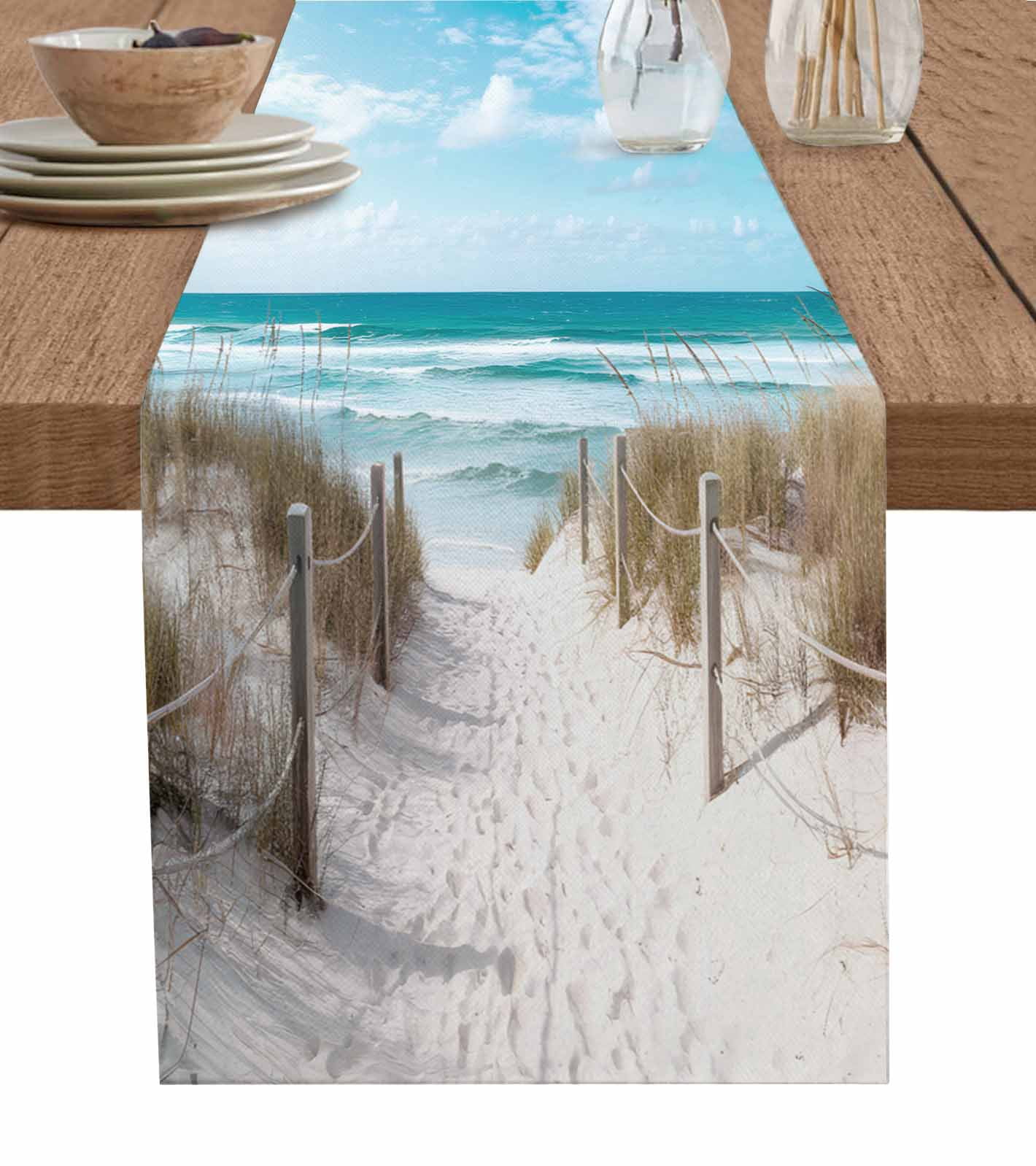 ERUNPONLY Summer Beach Table Runner - 36 Inch Long Coastal Ocean ...
