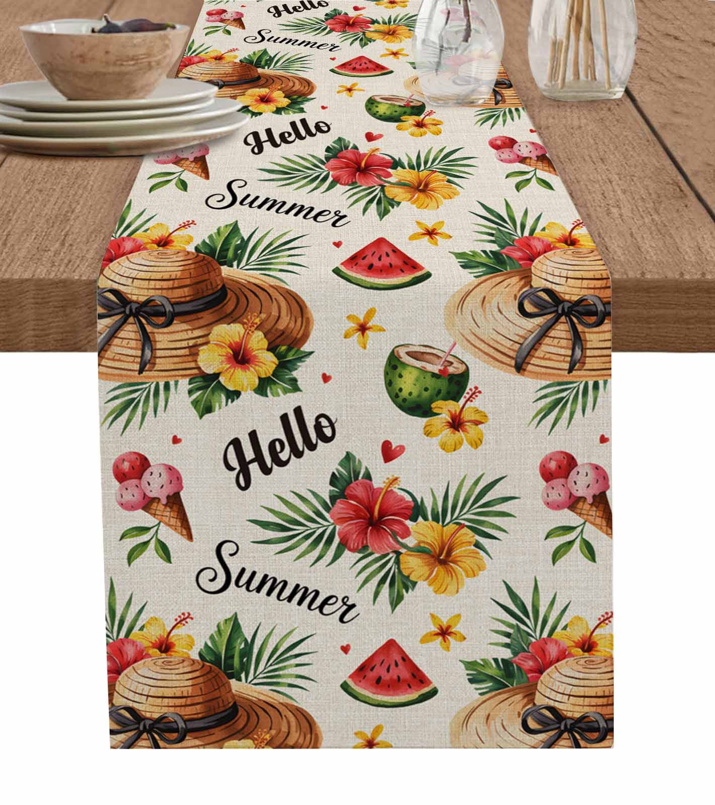 ERUNPONLY Summer Beach Table Runner - 70 Inch Long Straw Hat Coconut ...