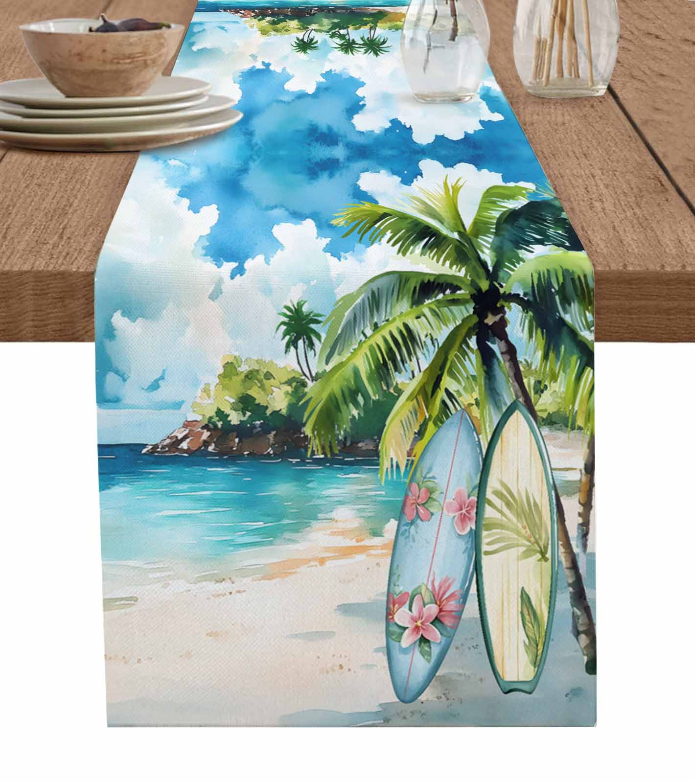 ERUNPONLY Summer Beach Table Runner - 90 Inch Long Tropical Coastal ...