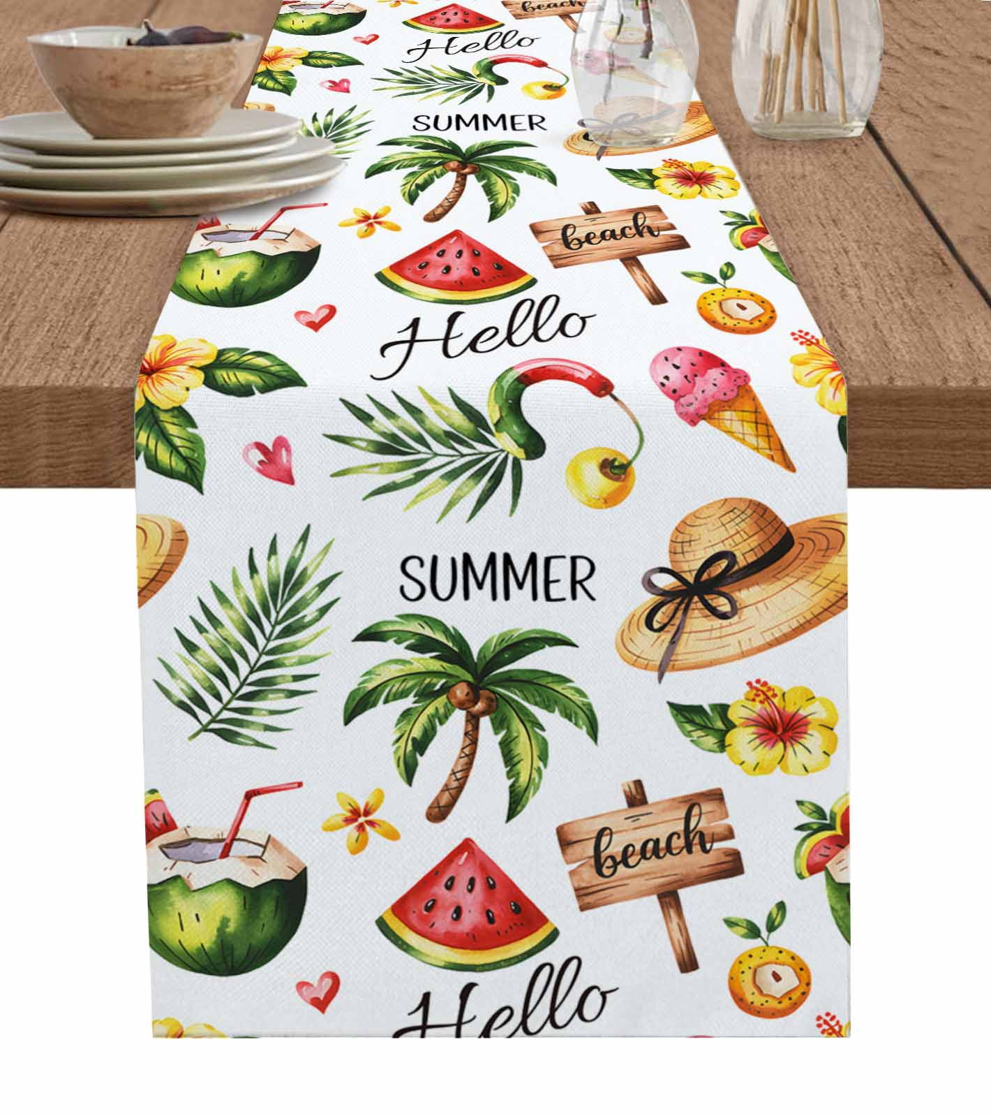 ERUNPONLY Summer Beach Table Runner - 90 Inch Long Tropical Coconut ...