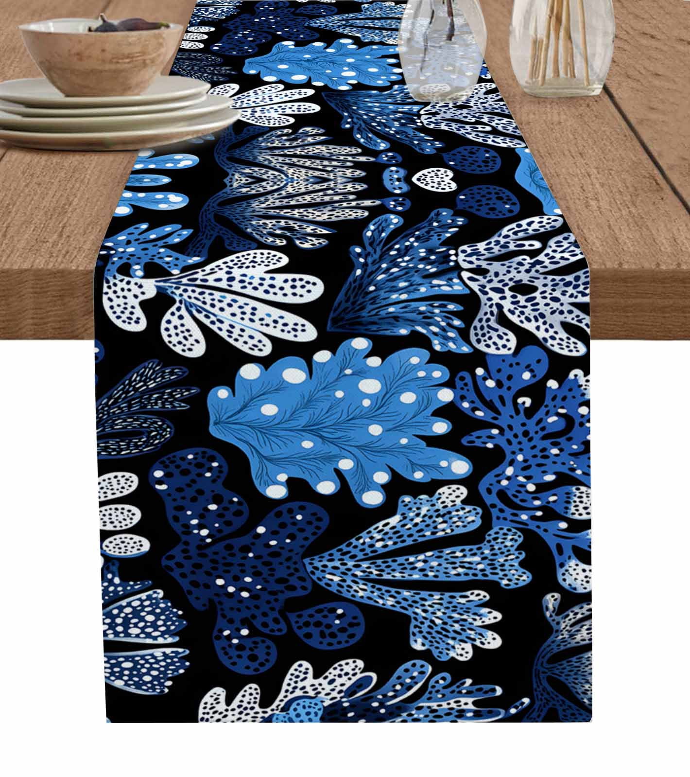 ERUNPONLY Summer Blue Coral Table Runner - 60 Inch Long Coastal ...