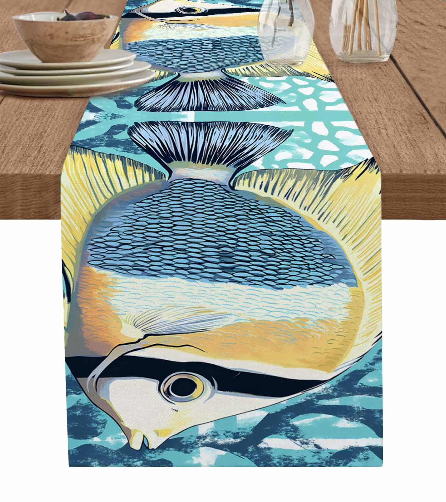 ERUNPONLY Summer Coastal Table Runner - 70 Inch Long Vintage Ocean ...