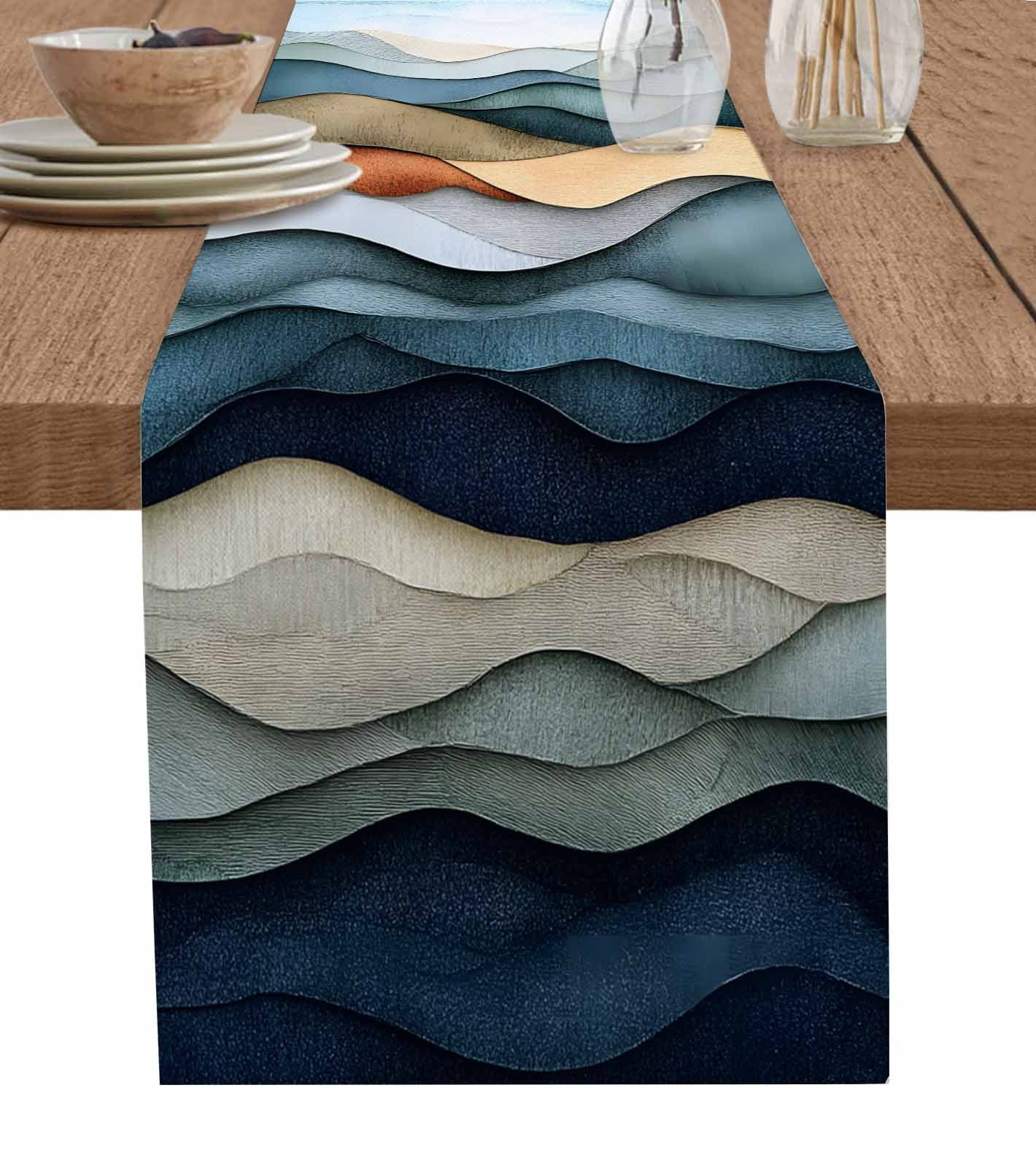 ERUNPONLY Summer Coastal Table Runner - 90 Inch Long Modern Abstract ...