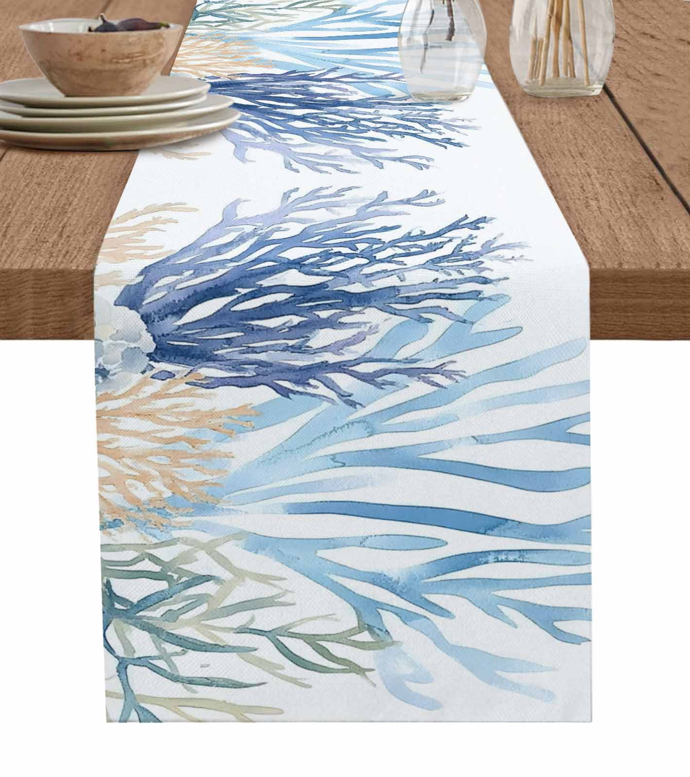 ERUNPONLY Summer Coral Table Runner - 108 Inch Long Vintage Coastal ...