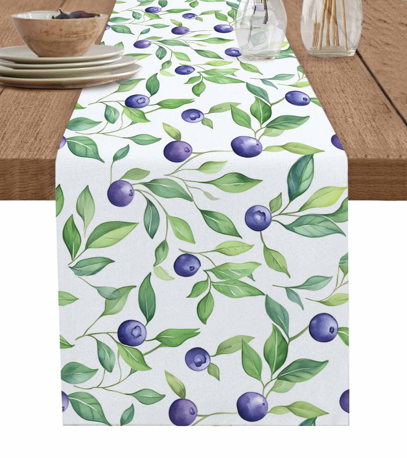 ERUNPONLY Summer Fruit Table Runner - 108 Inch Long Blue Berry Vintage ...