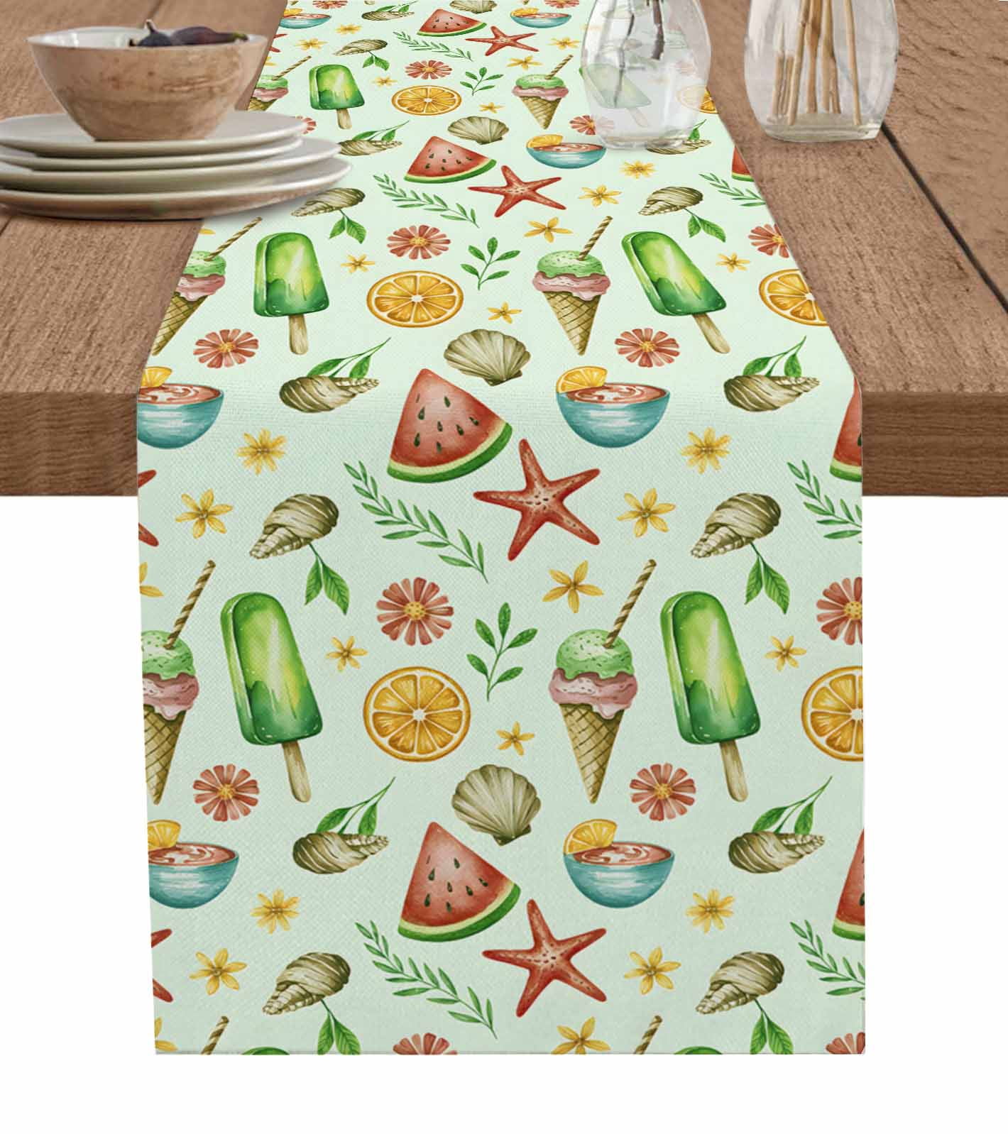 ERUNPONLY Summer Green Table Runner - 72 Inch Long Watermelon Starfish ...