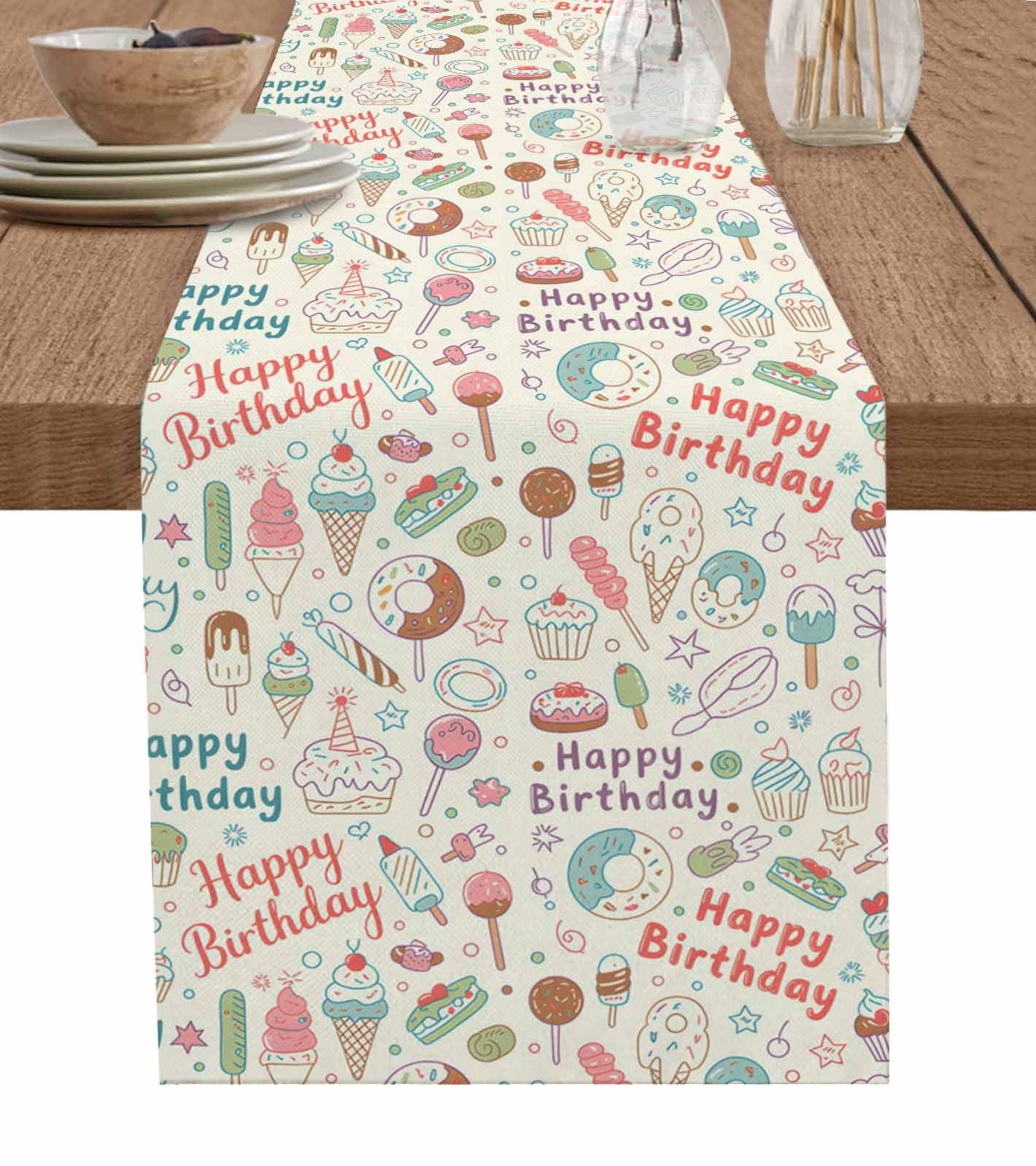 ERUNPONLY Summer Ice Cream Table Runner - 70 Inch Long Happy Birthday ...