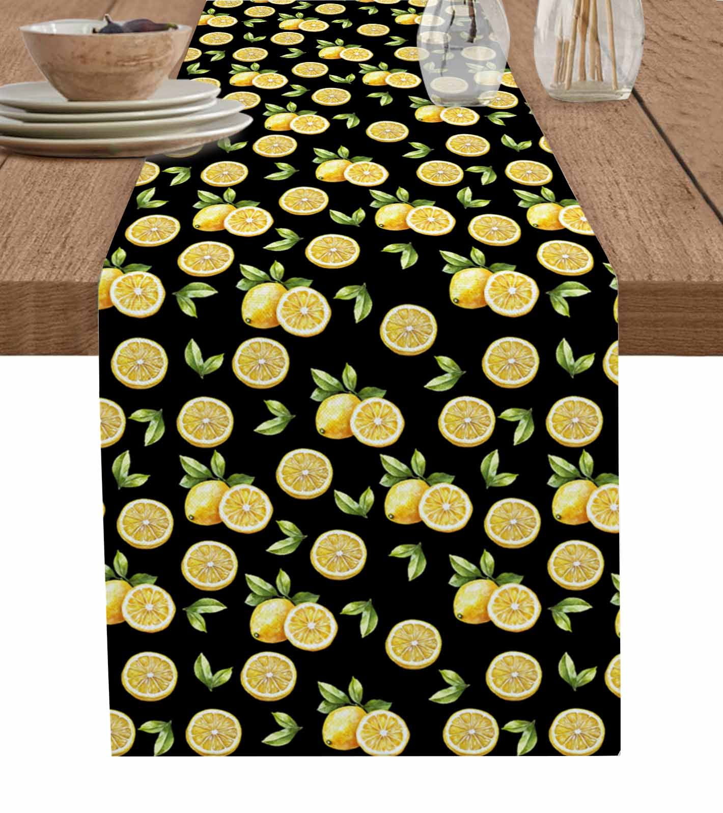 ERUNPONLY Summer Lemon Table Runner - 108 Inch Long Country Fruit Leaf ...