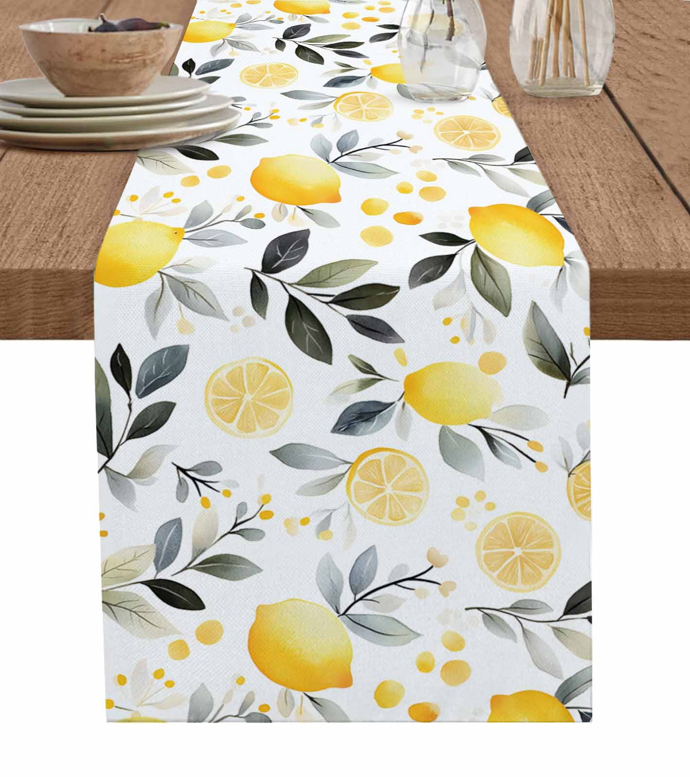 ERUNPONLY Summer Lemon Table Runner - 120 Inch Long Watercolor Fruit ...