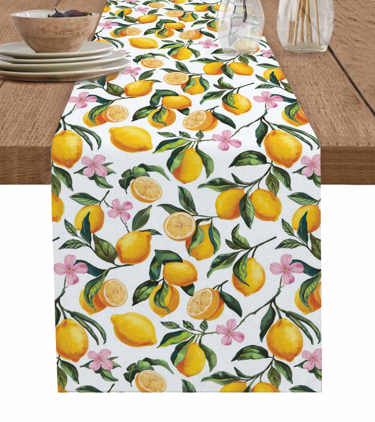 ERUNPONLY Summer Lemon Table Runner - 72 Inch Long Farmhouse Botanical ...