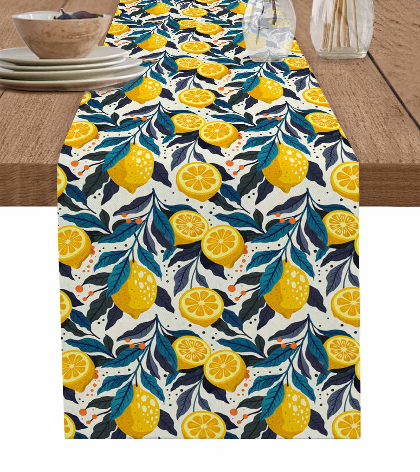 ERUNPONLY Summer Lemon Table Runner - 72 Inch Long Yellow Fruit Country ...