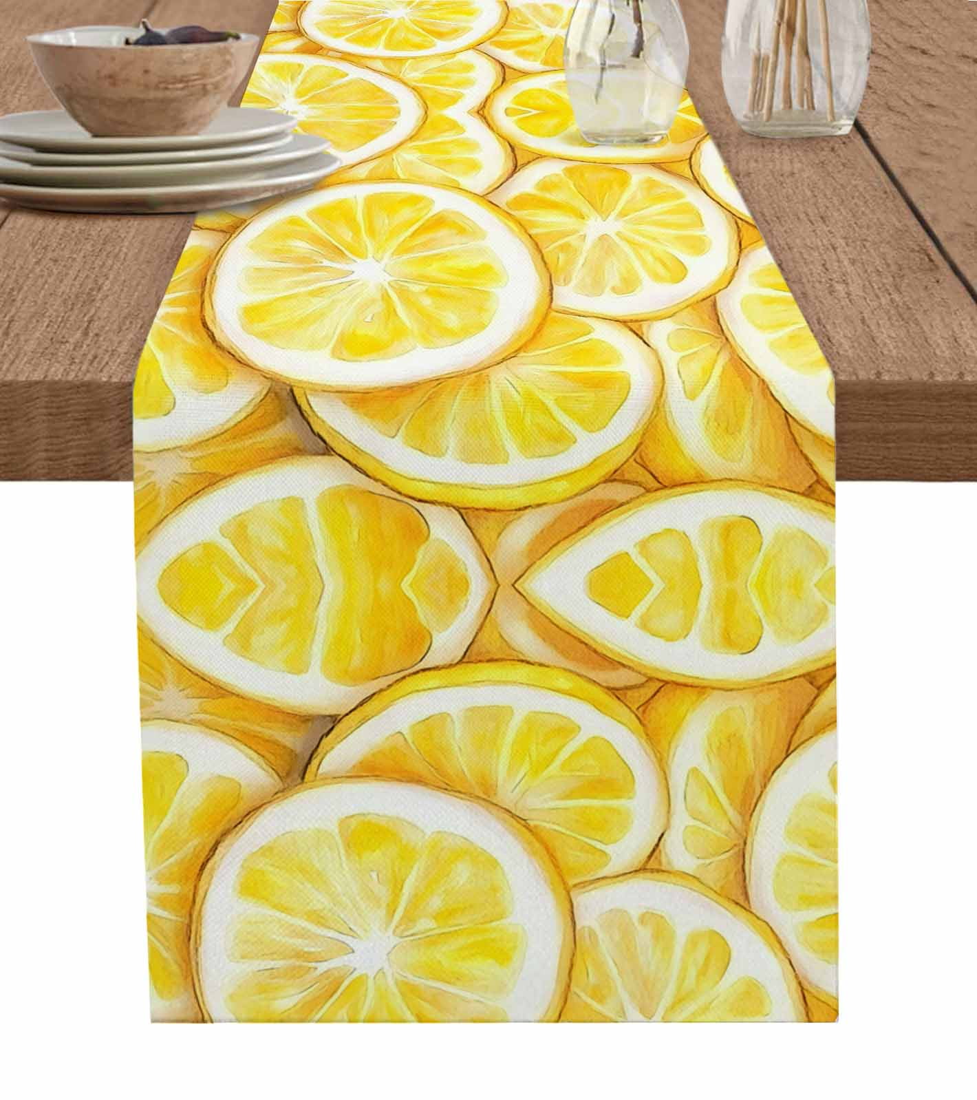 ERUNPONLY Summer Lemon Table Runner - 90 Inch Long Modern Oil Painting ...