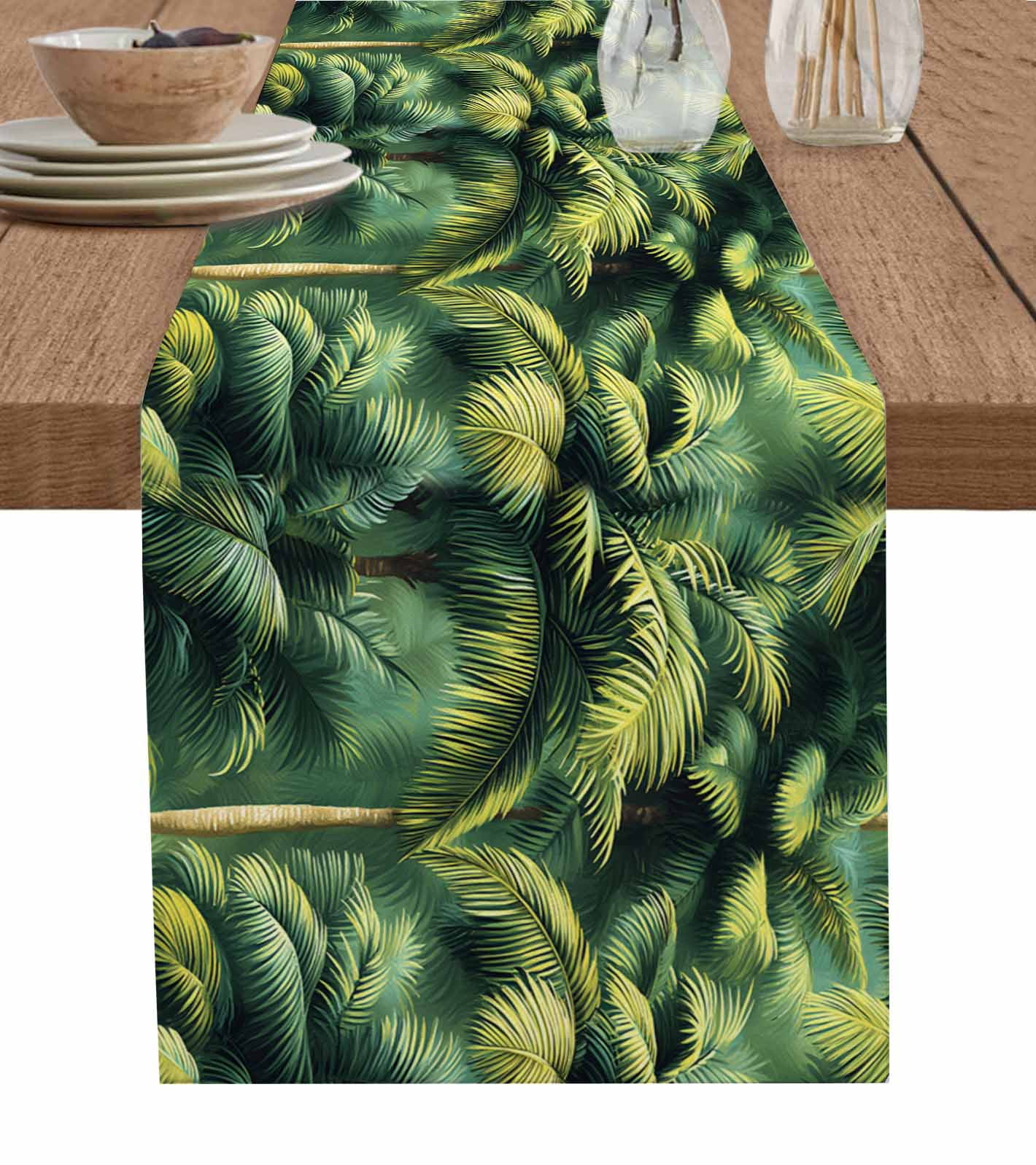 ERUNPONLY Summer Palm Tree Table Runner - 90 Inch Long Nature Green ...