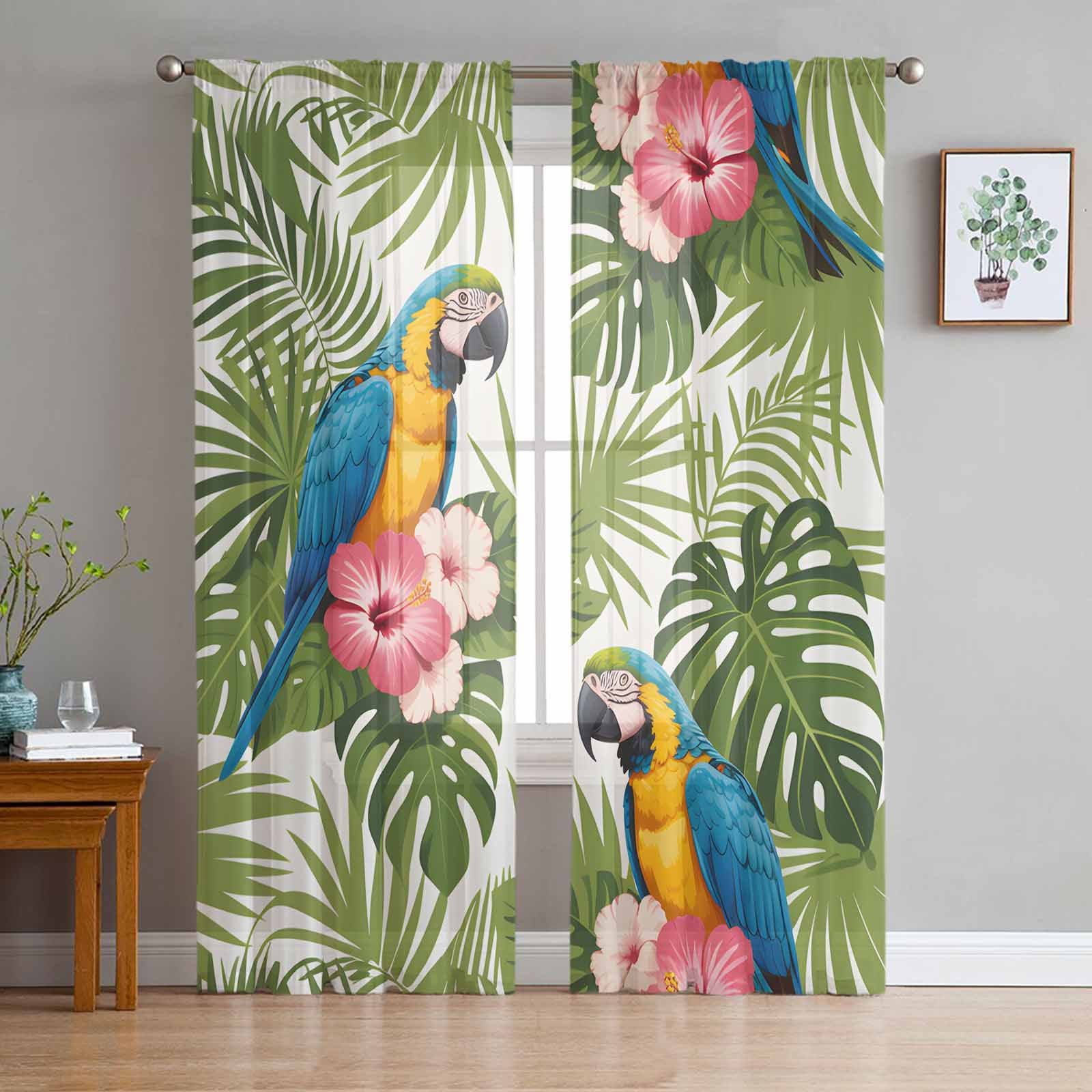 ERUNPONLY Summer Sheer Curtains 96 Inch Length 2 Panels Set, Botanical ...
