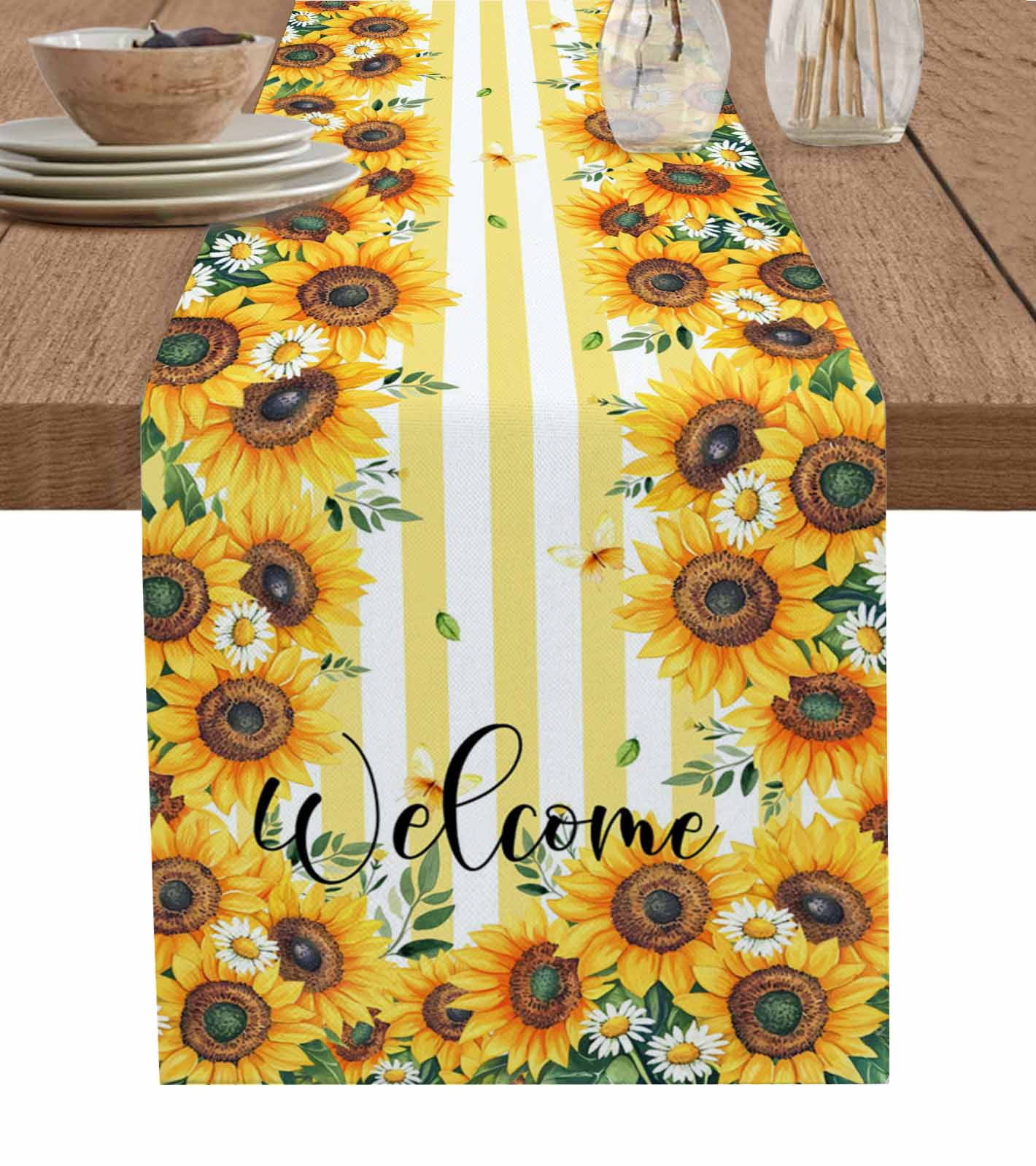 ERUNPONLY Summer Sunflower Table Runner - 108 Inch Long Yellow Vertical ...