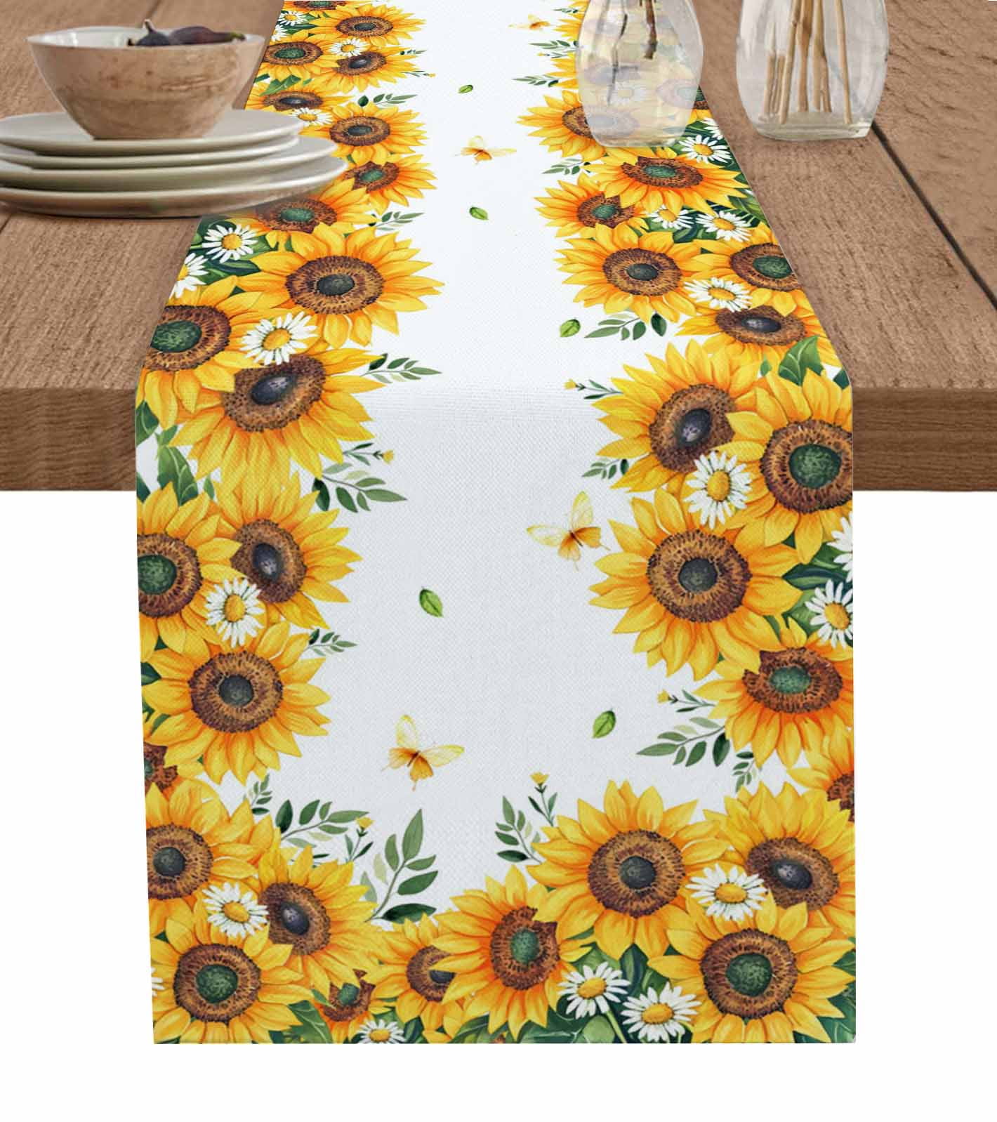 ERUNPONLY Summer Sunflower Table Runner - 72 Inch Long Daisy Leaves ...