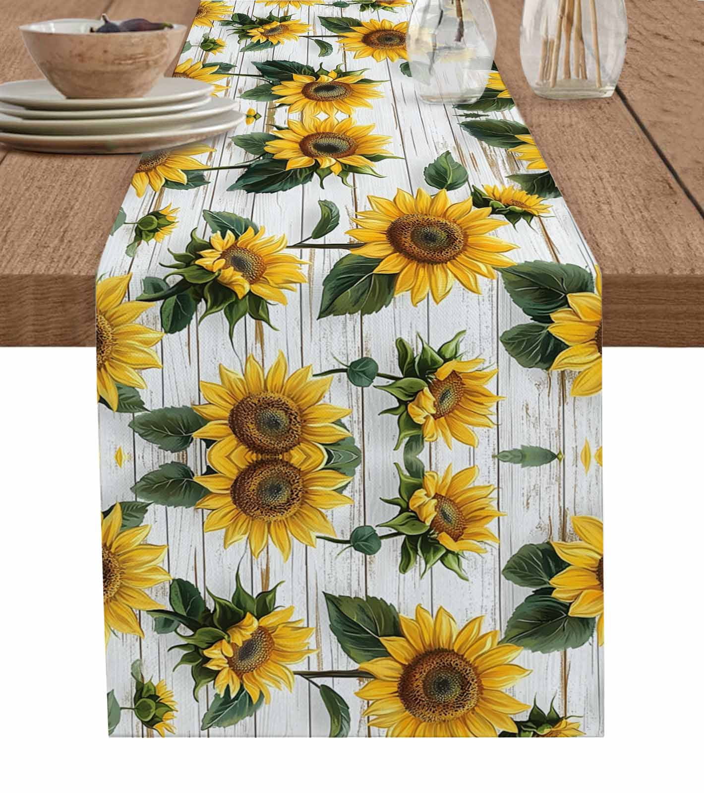 ERUNPONLY Summer Sunflowers Table Runner - 48 Inch Long Watercolor ...
