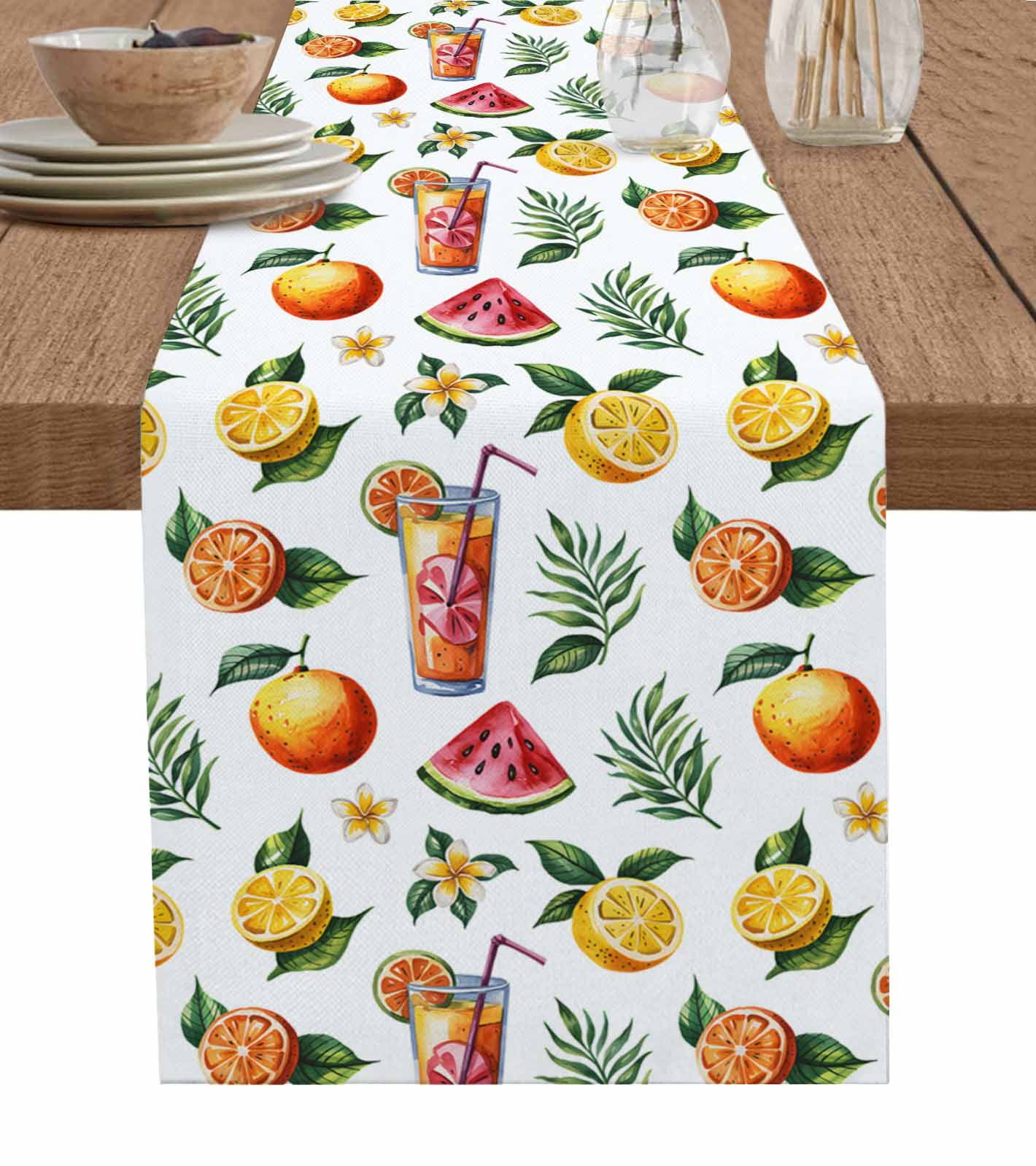 ERUNPONLY Summer Tropical Table Runner - 108 Inch Long Lemon Watermelon ...