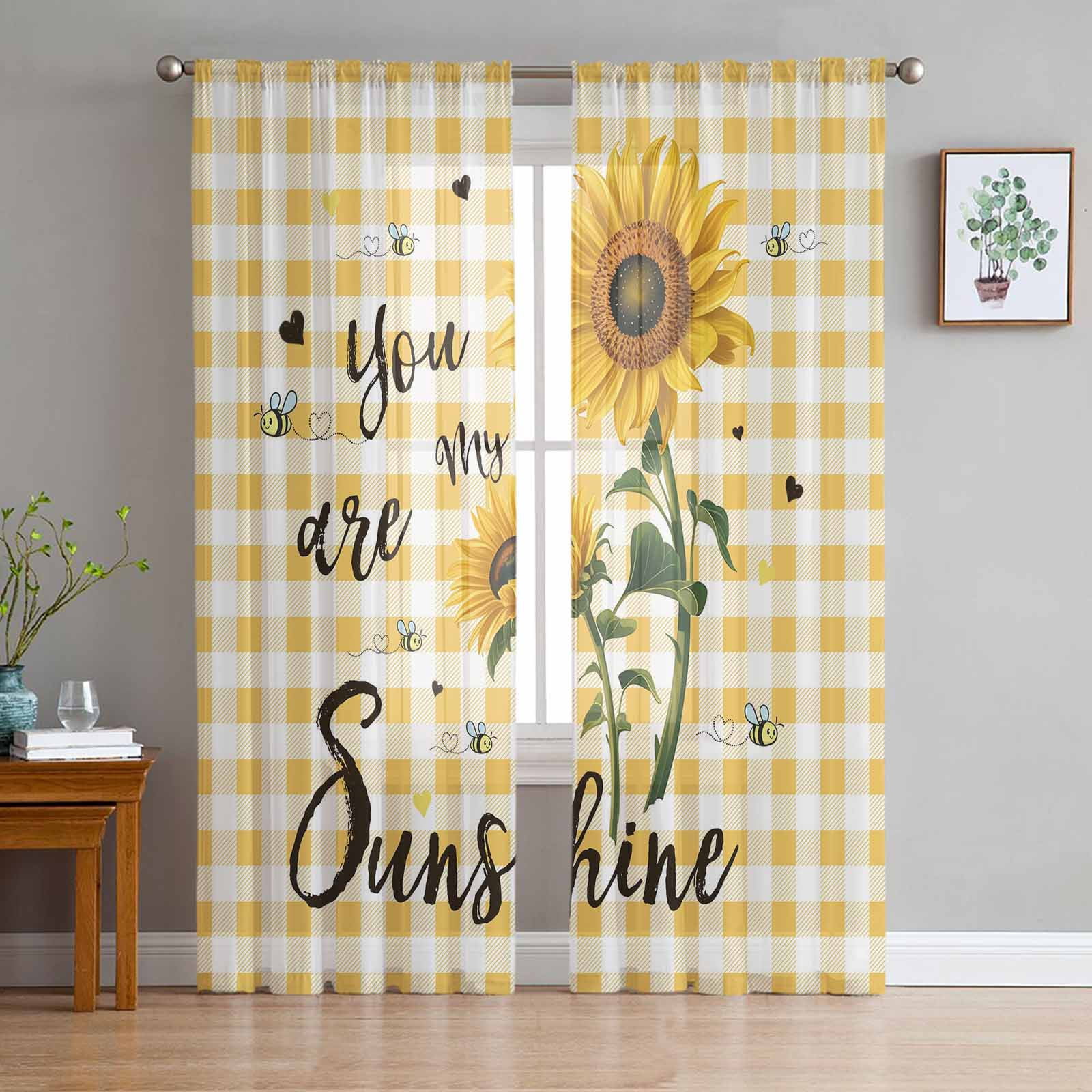 ERUNPONLY Sunflower Sheer Curtains 84 Inch Length 2 Panels Set, Yellow ...