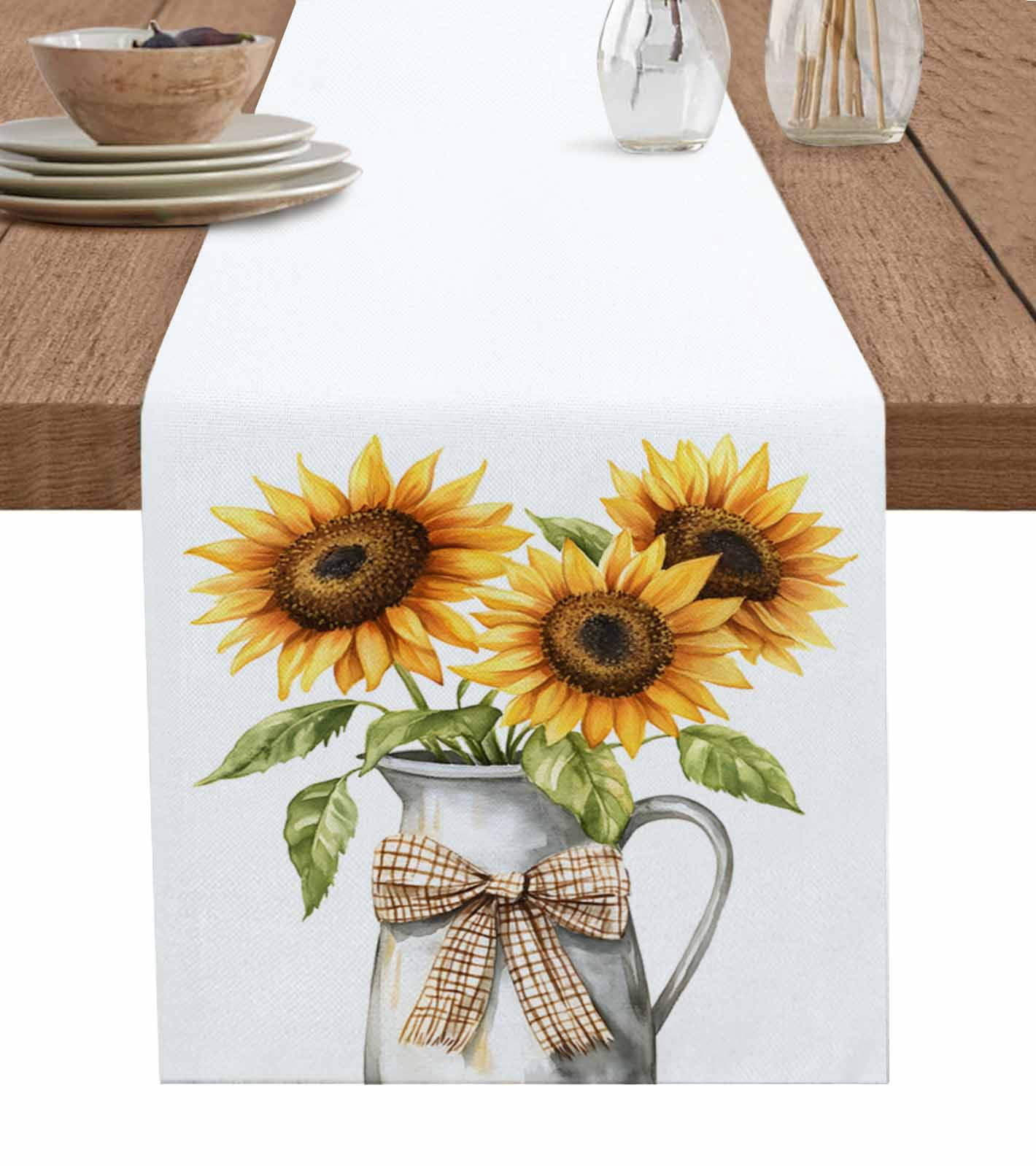 ERUNPONLY Sunflower Table Runner - 108 Inch Long Watercolor Flower ...