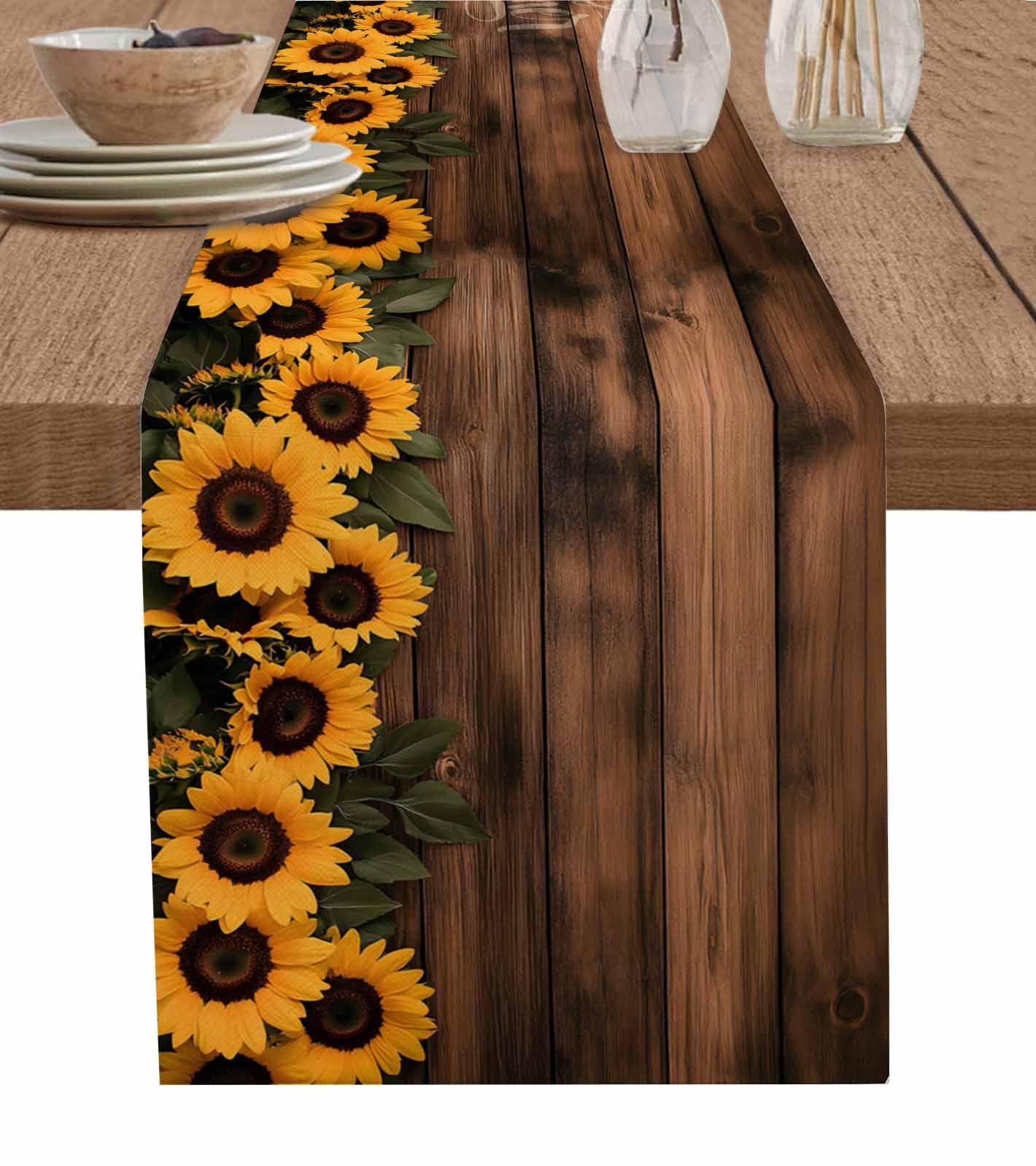 ERUNPONLY Sunflower Table Runner - 72 Inch Long Brown Vintage Style ...