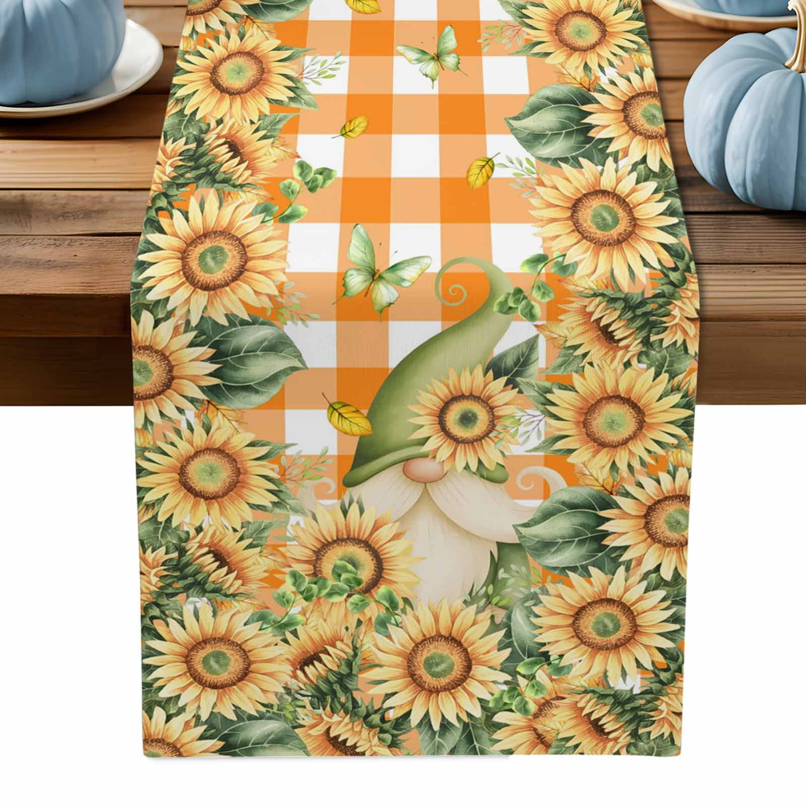 ERUNPONLY Sunflower Table Runner - 72 Inch Long Orange Buffalo Check ...
