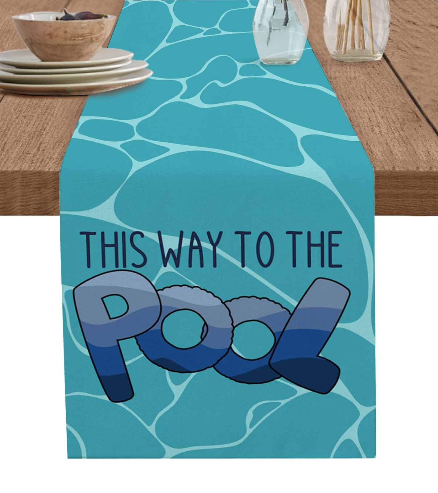 ERUNPONLY Swimming Pool Table Runner - 120 Inch Long Summer Ocean Beach ...
