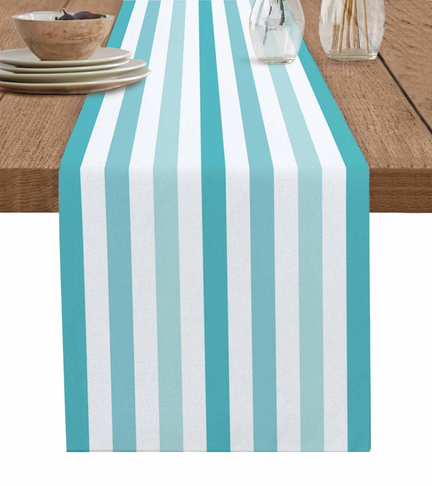 ERUNPONLY Teal Aqua Stripe Table Runner - 72 Inch Long Gradient ...