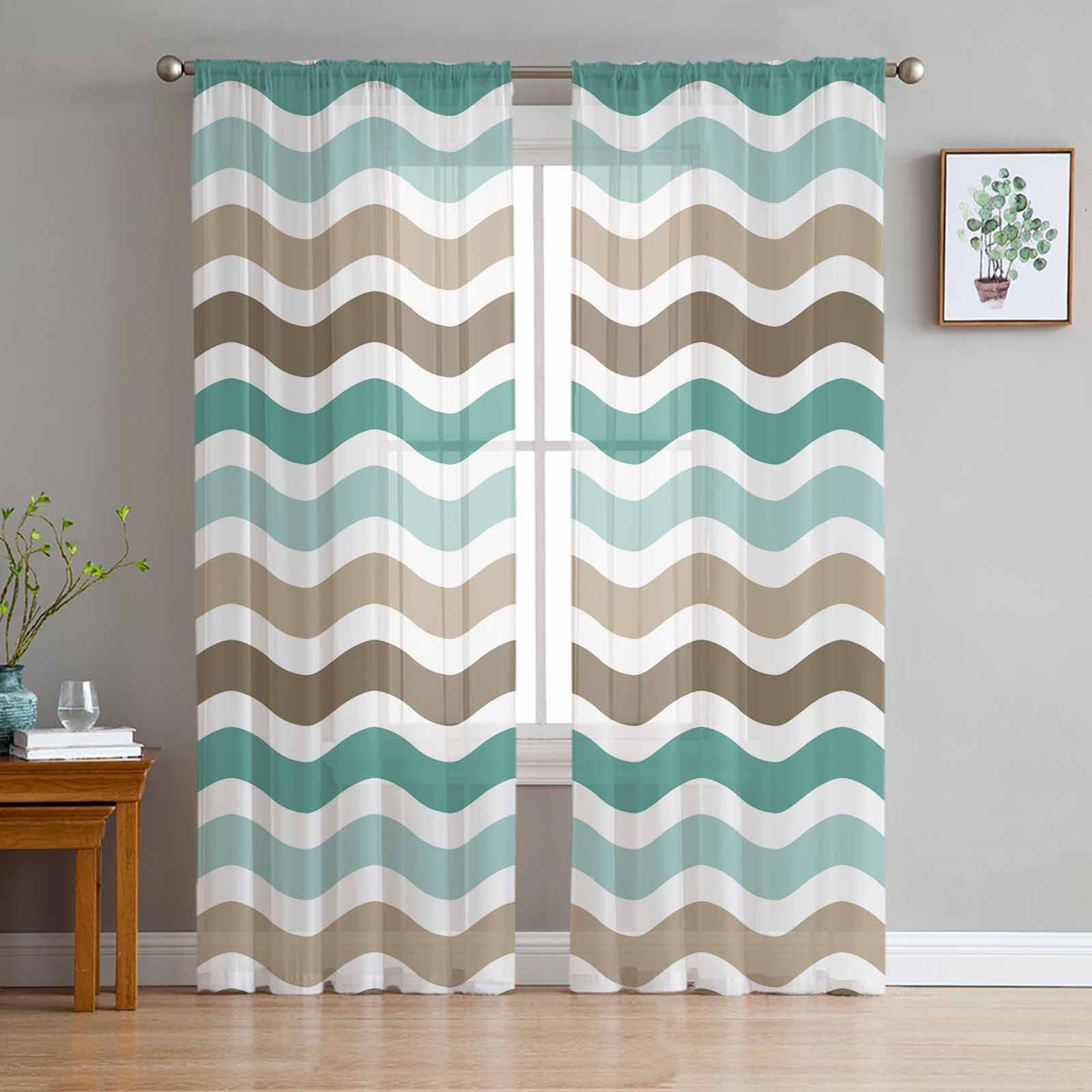ERUNPONLY Teal Brown Ombre Sheer Curtains 63 Inch Length 2 Panels Set ...