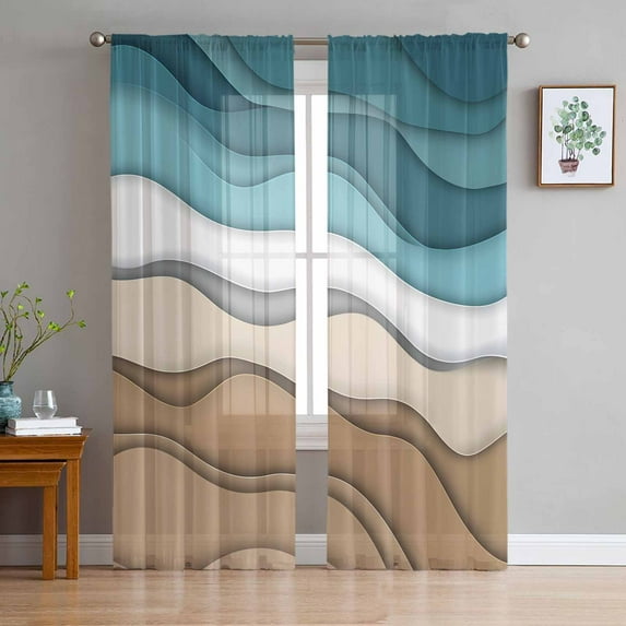 ERUNPONLY Teal Brown Ombre Sheer Curtains 63 Inch Length 2 Panels Set ...