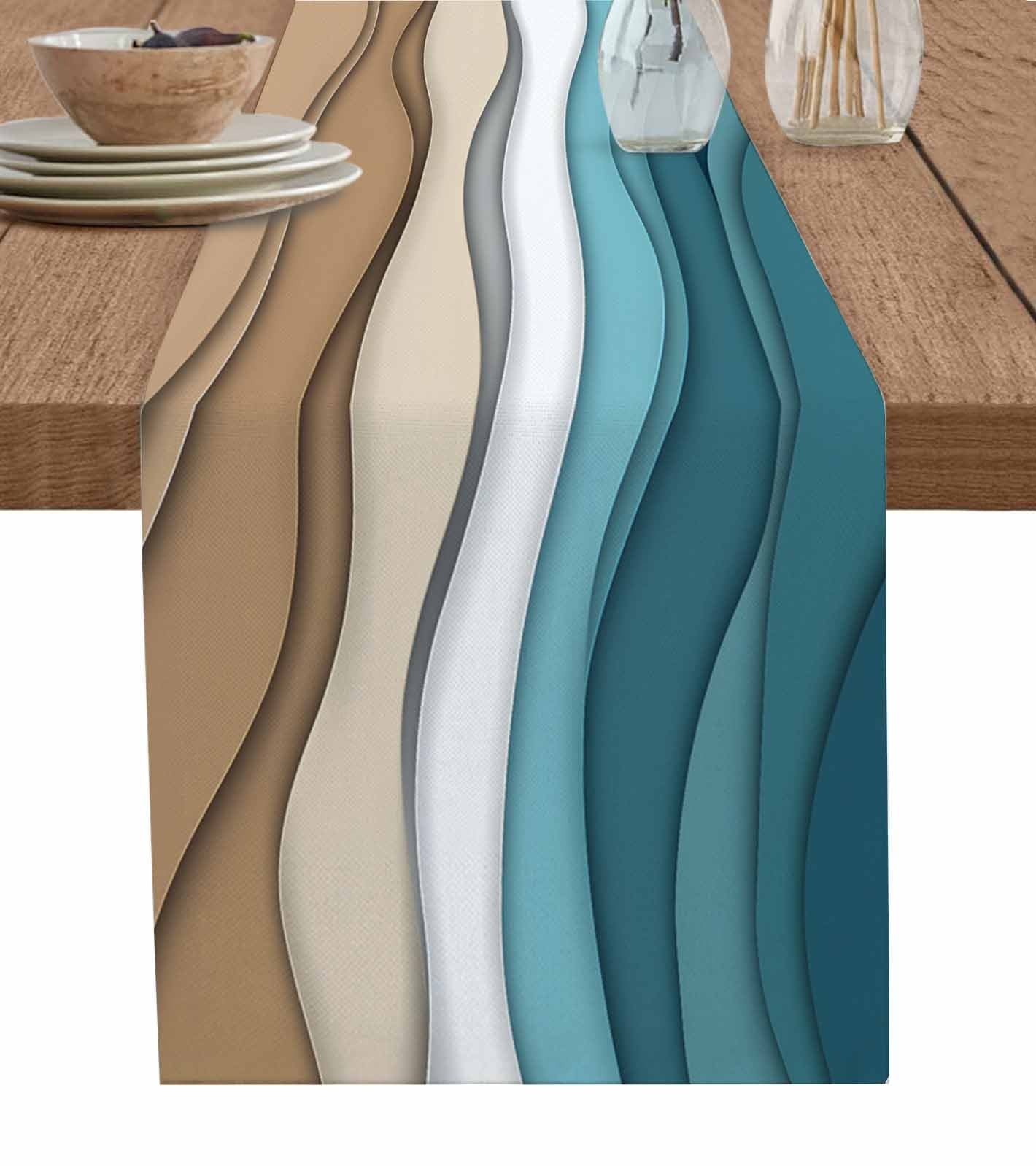 ERUNPONLY Teal Brown Ombre Table Runner - 72 Inch Long Modern Abstract ...