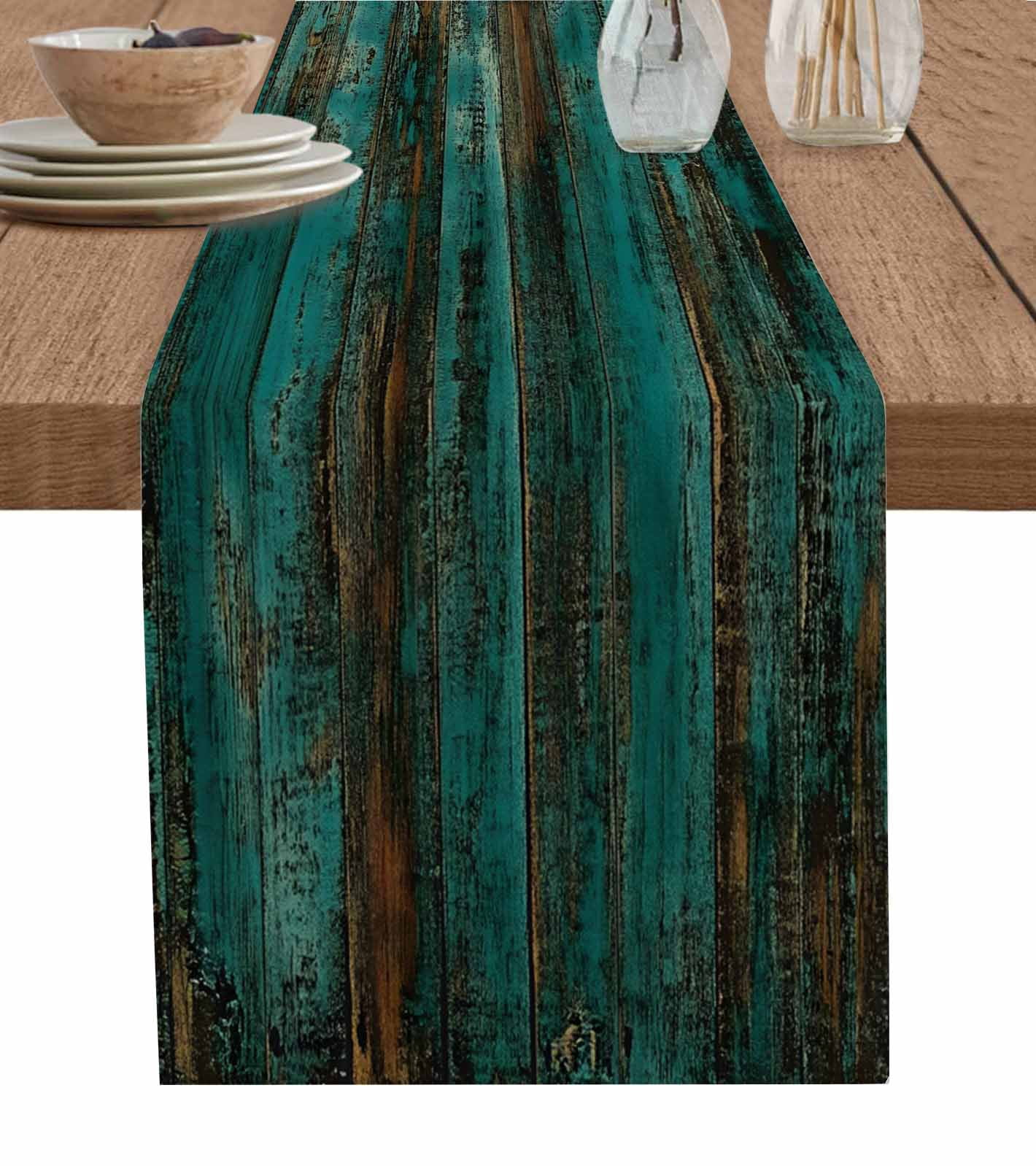 ERUNPONLY Teal Brown Plank Table Runner - 90 Inch Long Vintage Chic ...