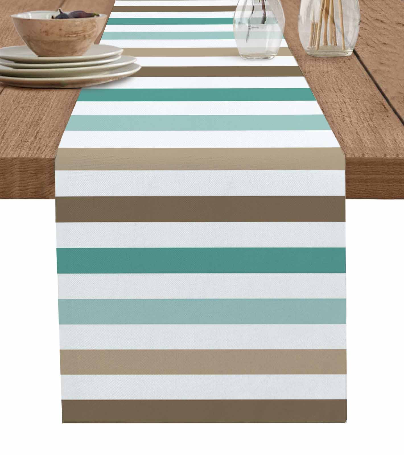 ERUNPONLY Teal Brown Table Runner - 72 Inch Long Farmhouse Watercolor ...