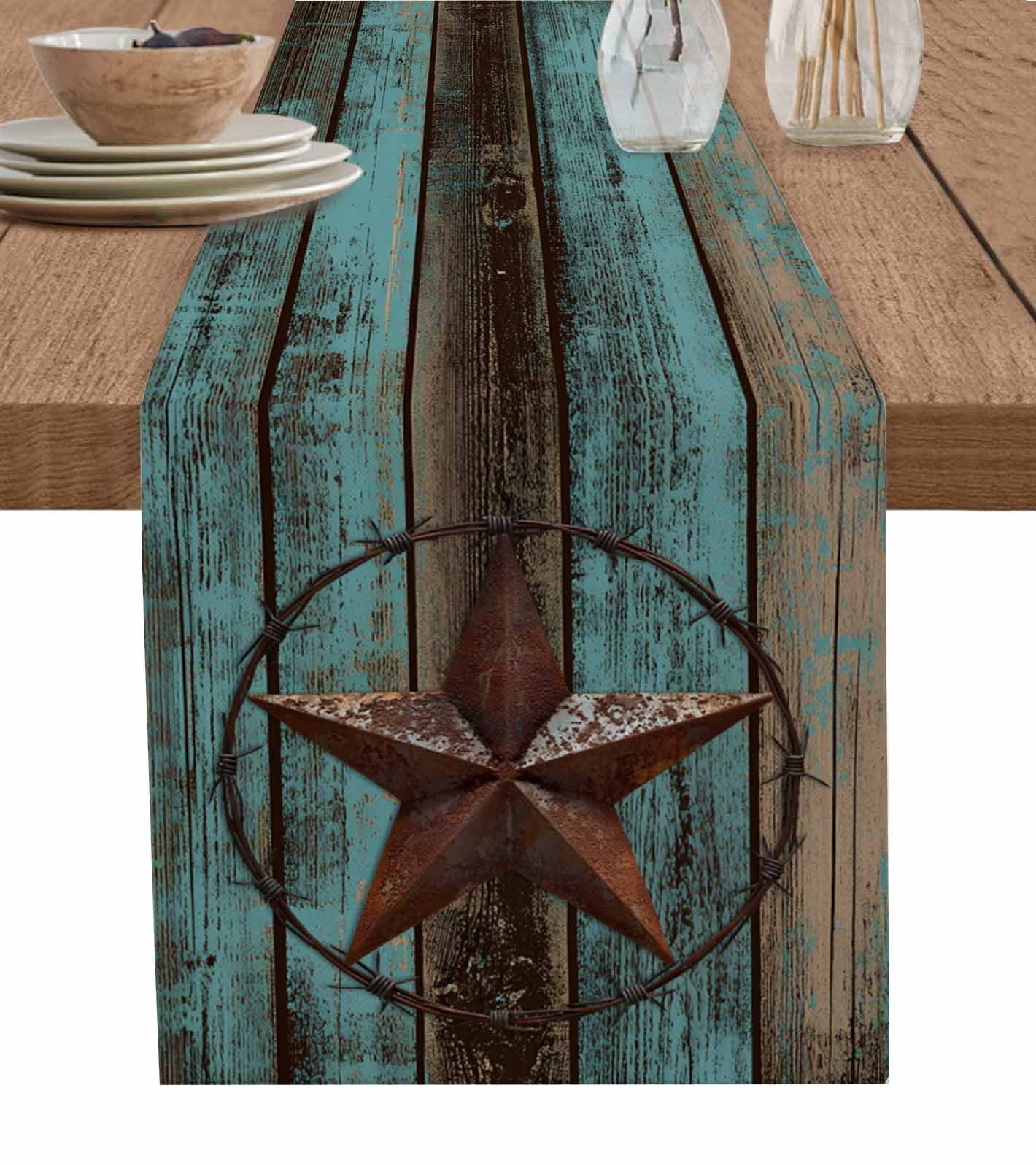 ERUNPONLY Teal Brown Texas Star Table Runner - 60 Inch Long Vintage ...