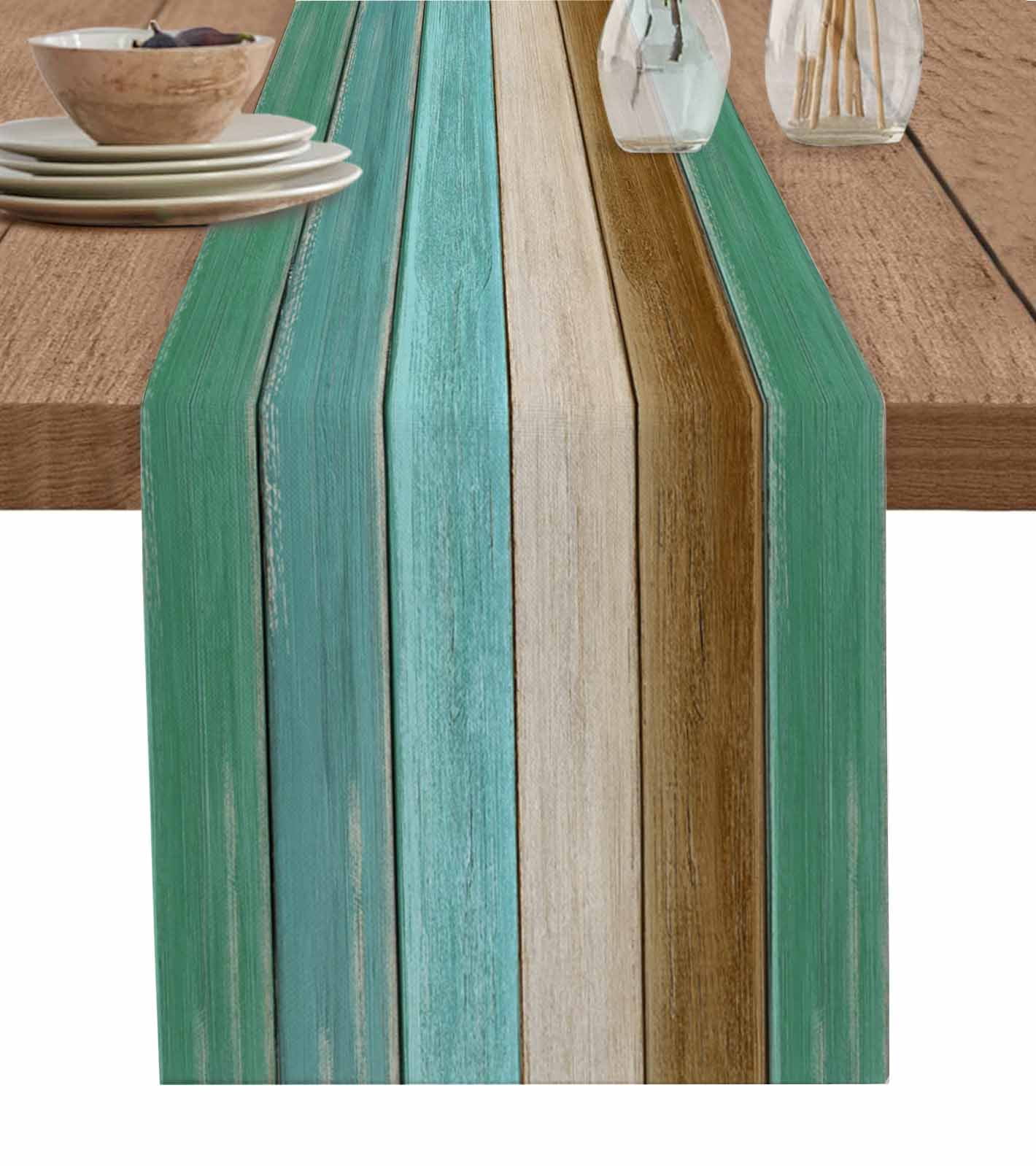 ERUNPONLY Teal Green Brown Table Runner - 72 Inch Long Vintage ...