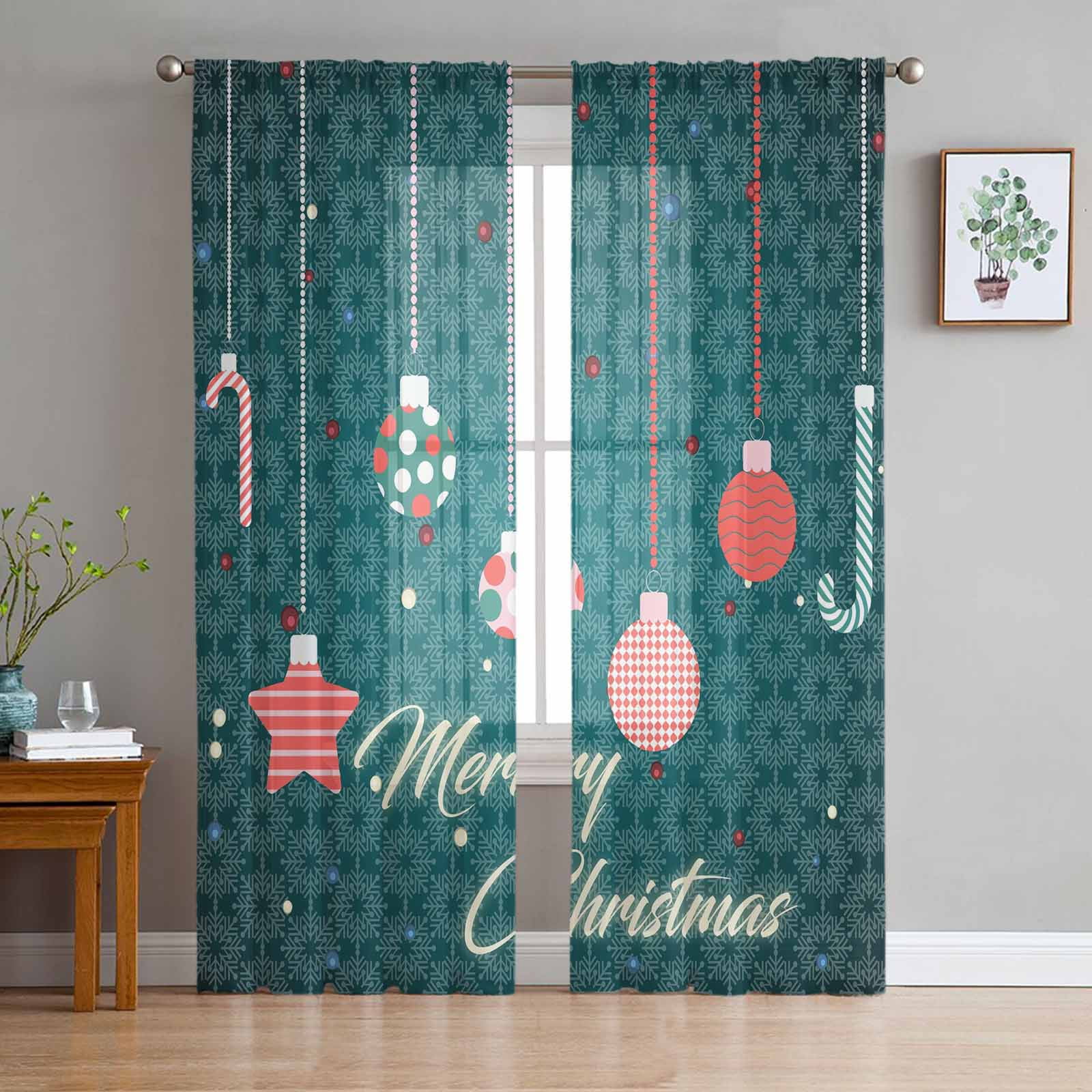 ERUNPONLY Teal Green Christmas Sheer Curtains 63 Inch Length 2 Panels ...