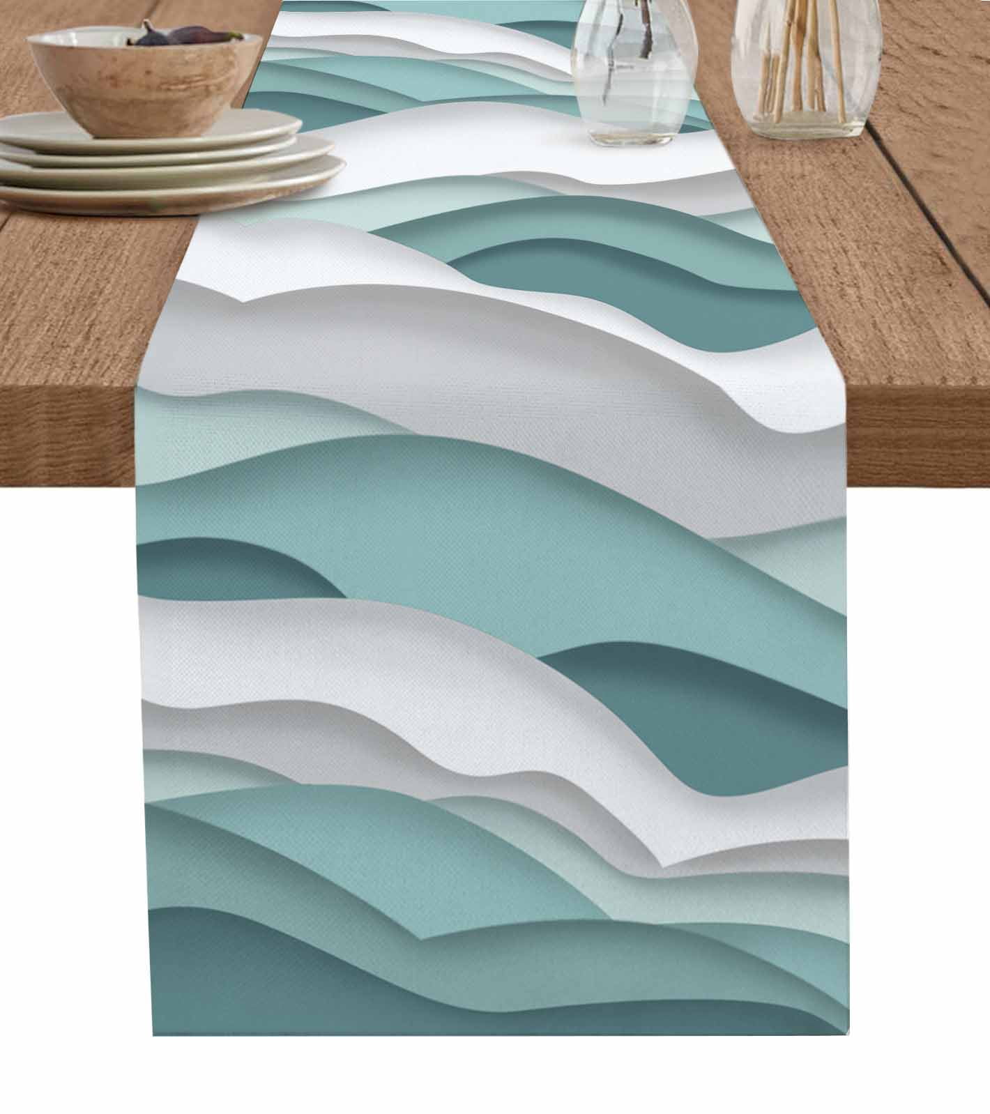 ERUNPONLY Teal Ombre Table Runner - 48 Inch Long Modern Geometric Moire ...
