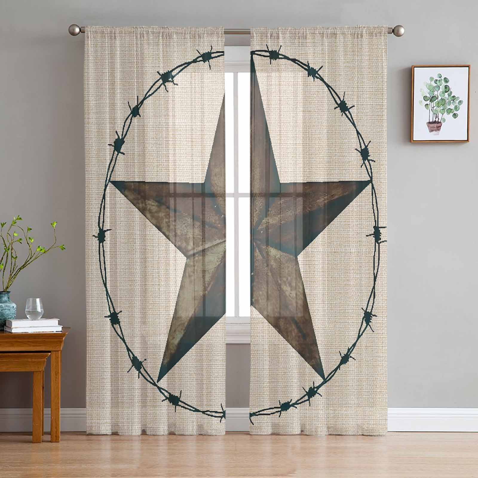 ERUNPONLY Texas Star Rustic Sheer Curtains 72 Inch Length 2 Panels Set ...