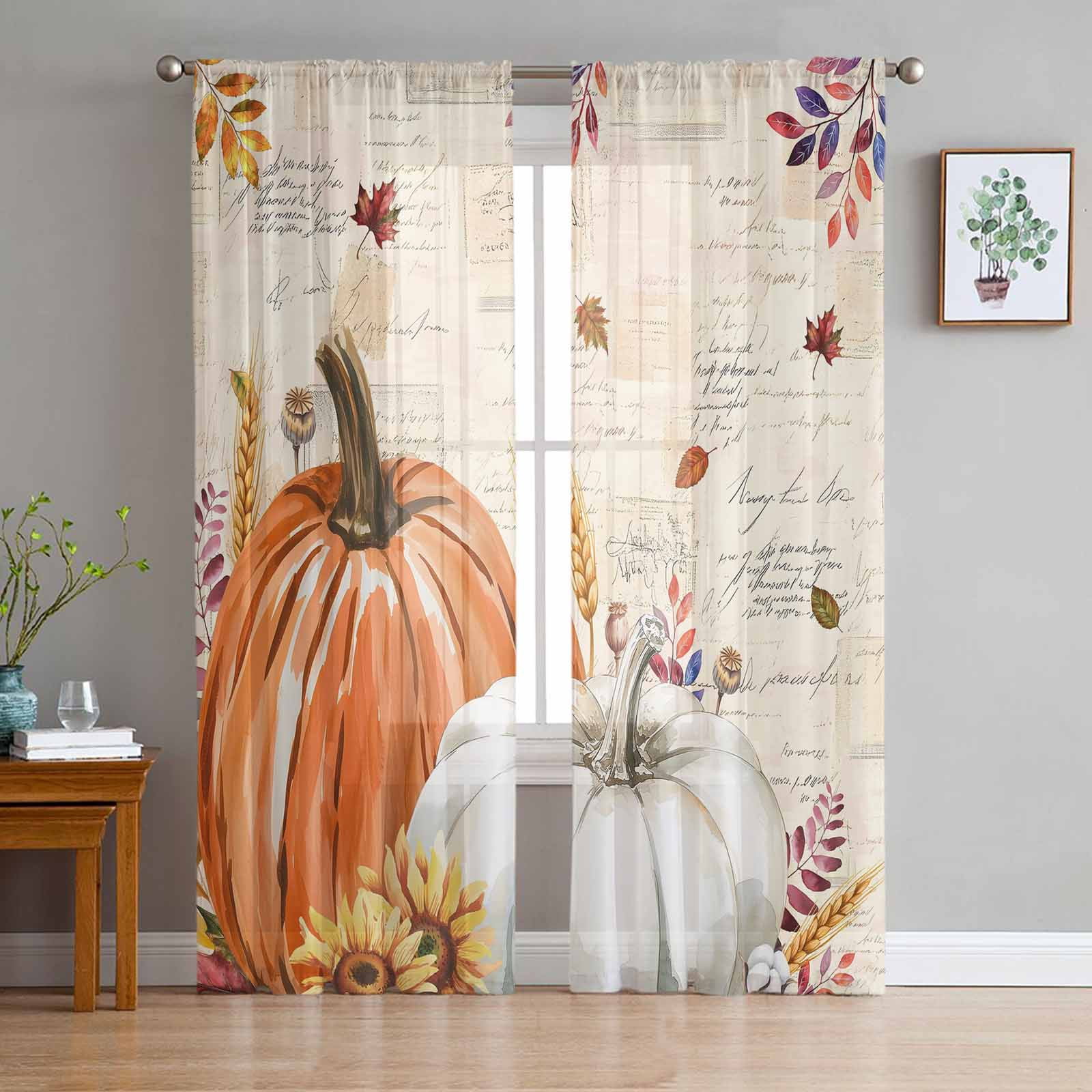 ERUNPONLY Thanksgiving Fall Sheer Curtains 96 Inch Length 2 Panels Set ...